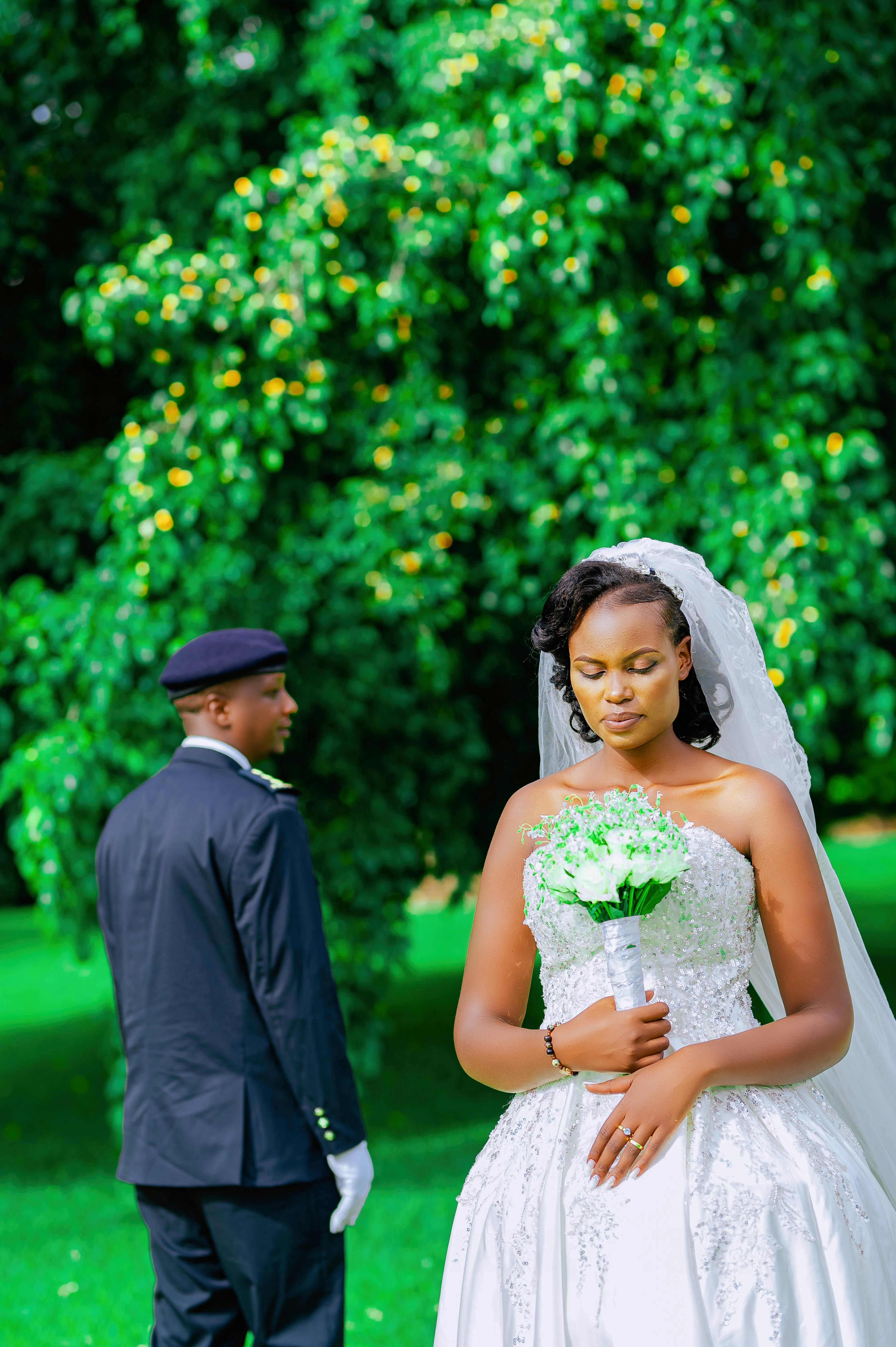 Elegant Outdoor Wedding Portrait of Bride and Groom · Free Stock Photo