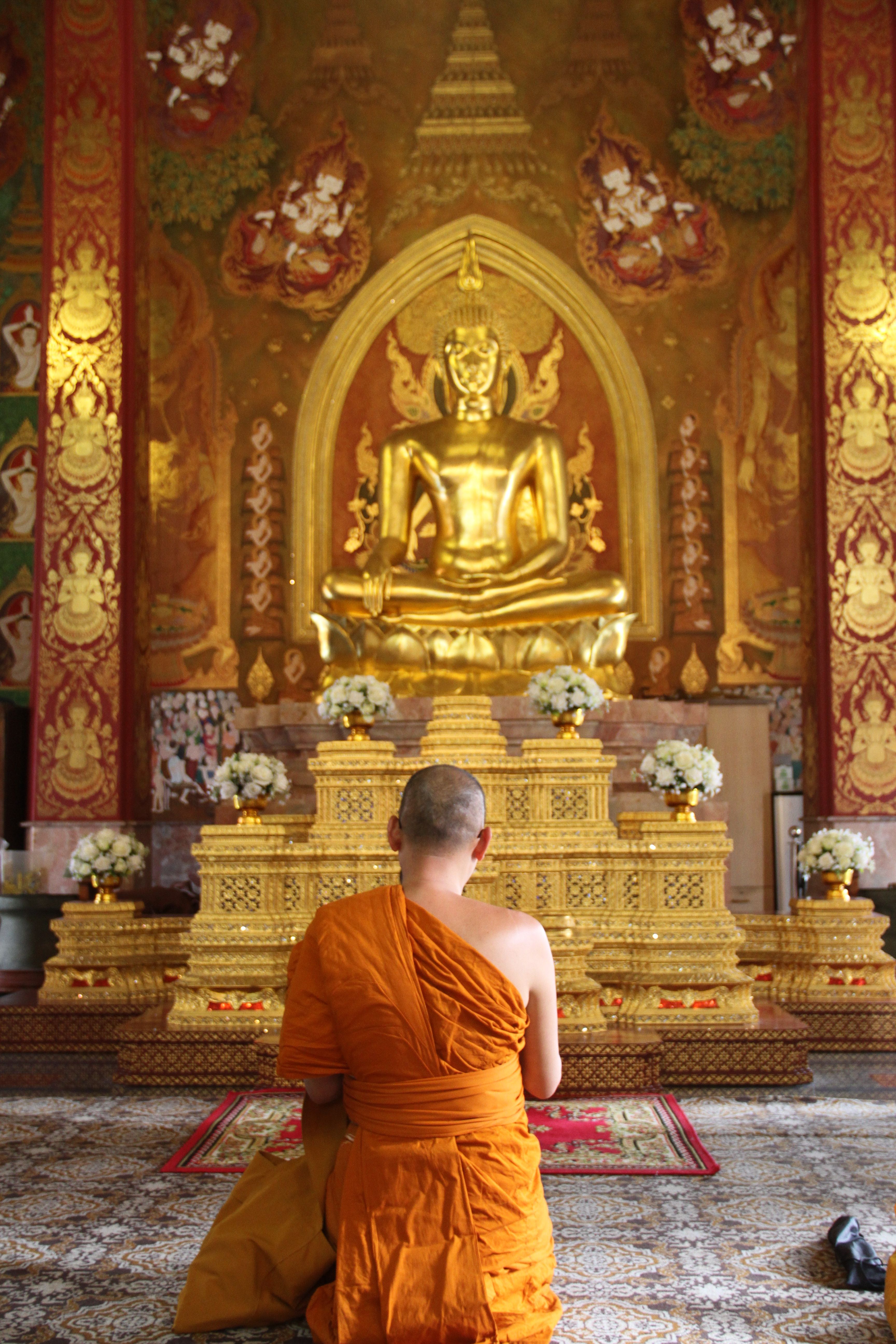 Buddhist Monk Meditating in Thai Temple · Free Stock Photo