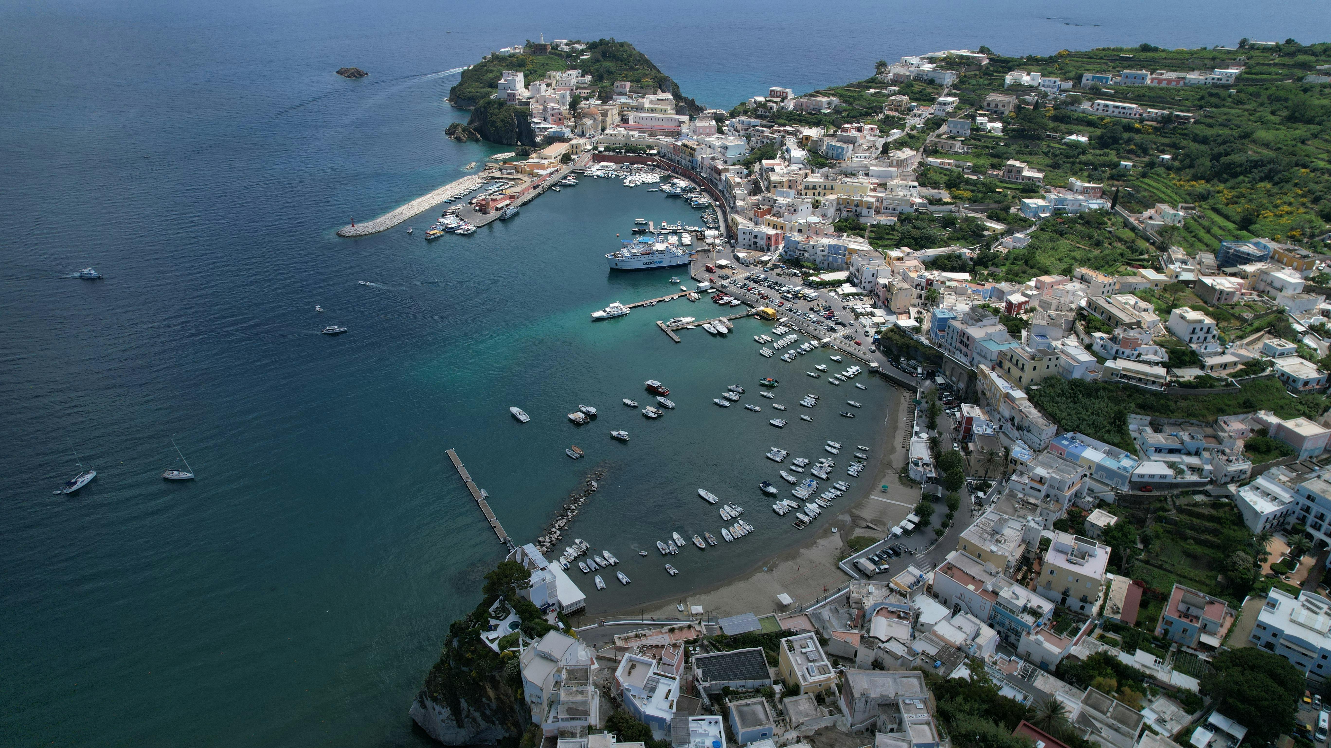 Aerial View of Ponza Island Harbor in Summer · Free Stock Photo