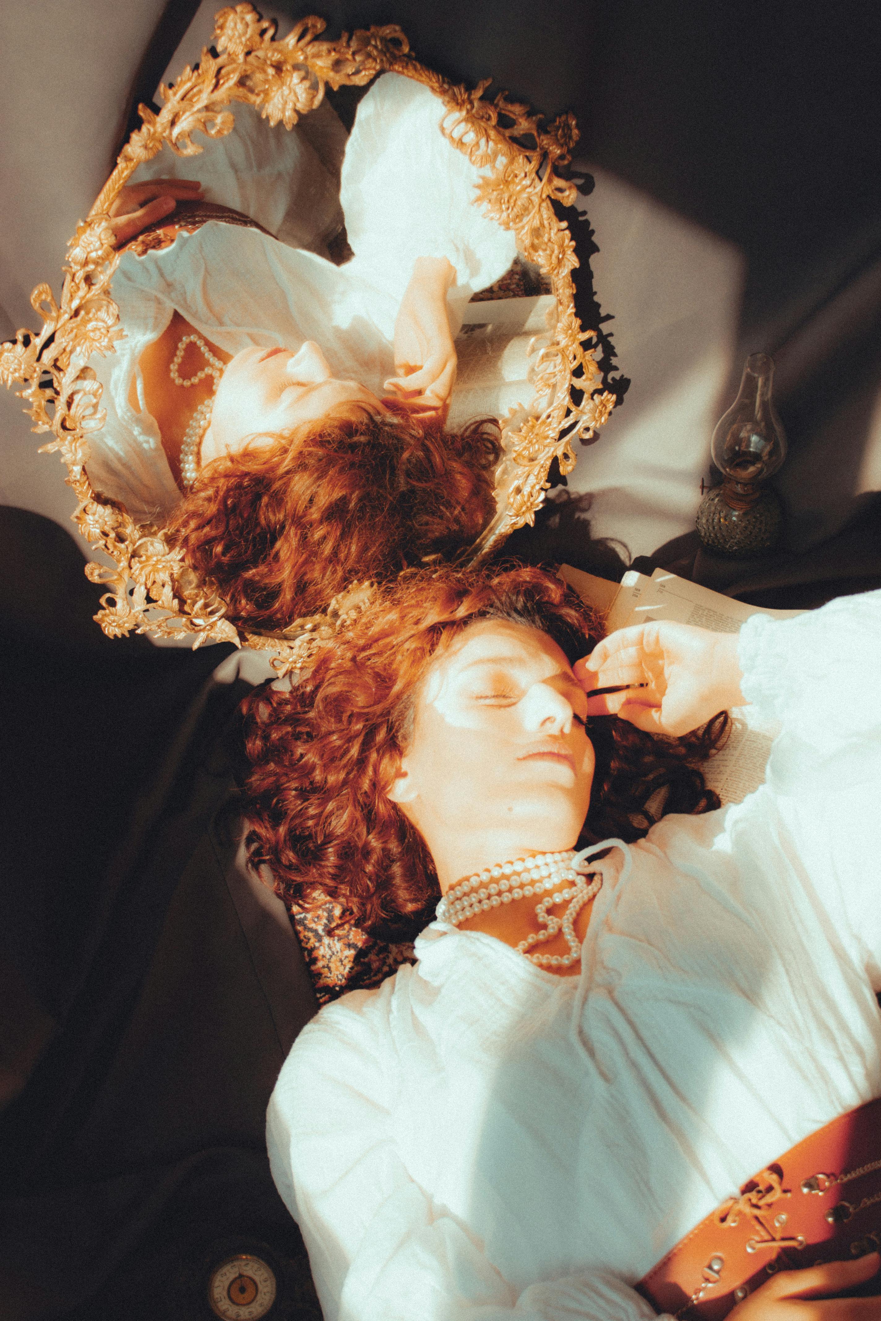 Vintage Reflection of Woman with Mirror · Free Stock Photo