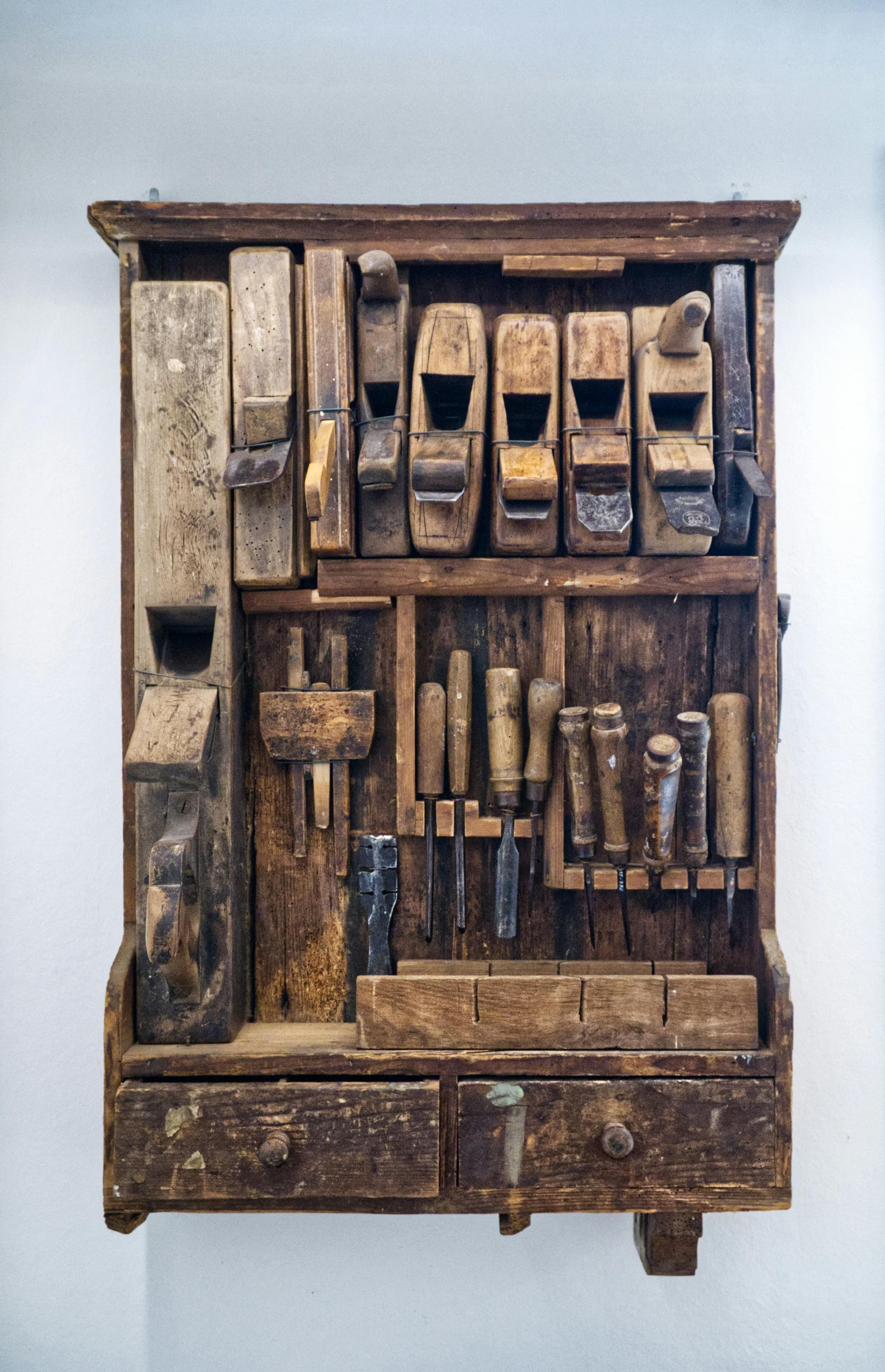 Vintage Wooden Carpentry Tools on Rustic Shelving · Free Stock Photo