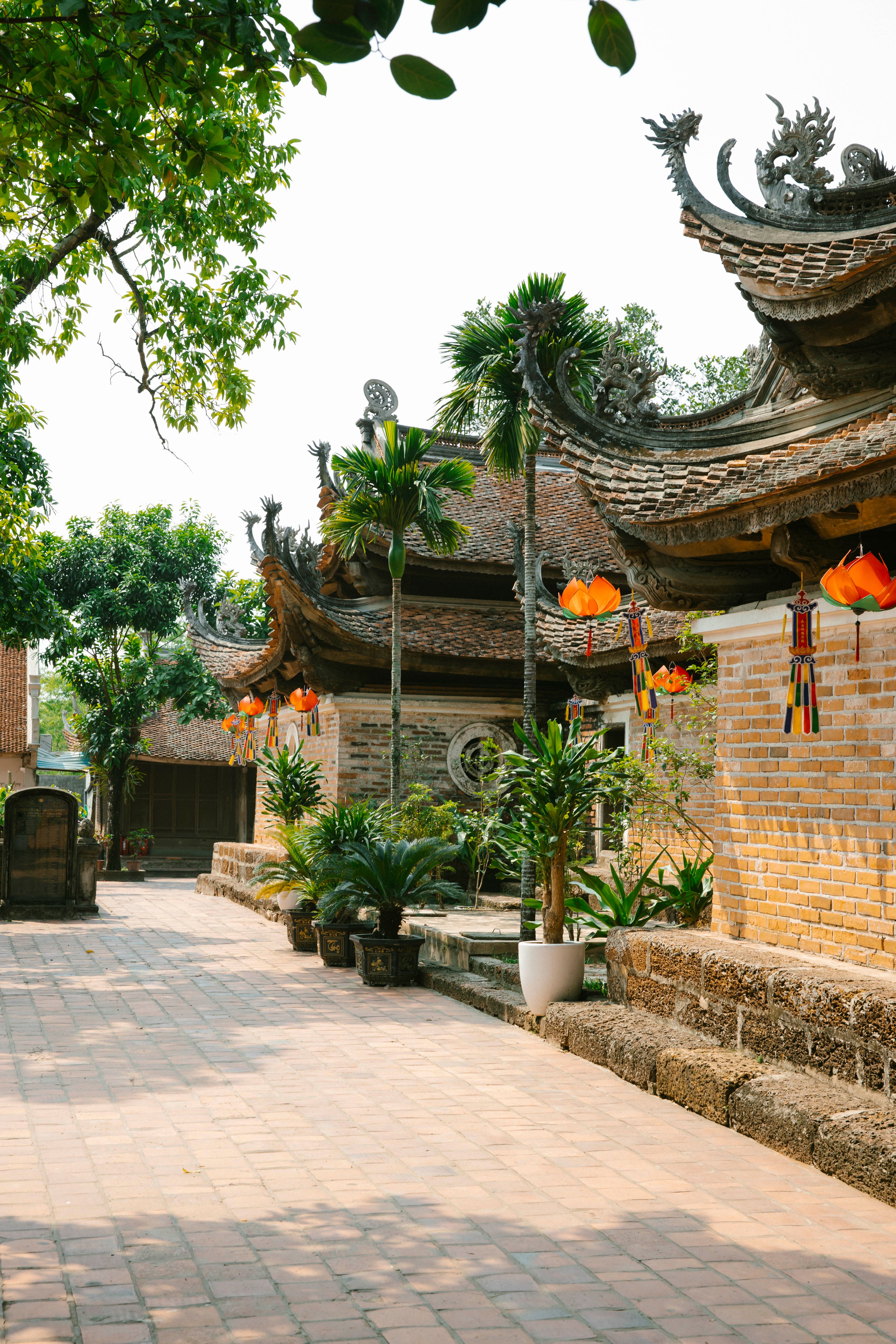 Tranquil Asian Temple Courtyard with Lanterns · Free Stock Photo