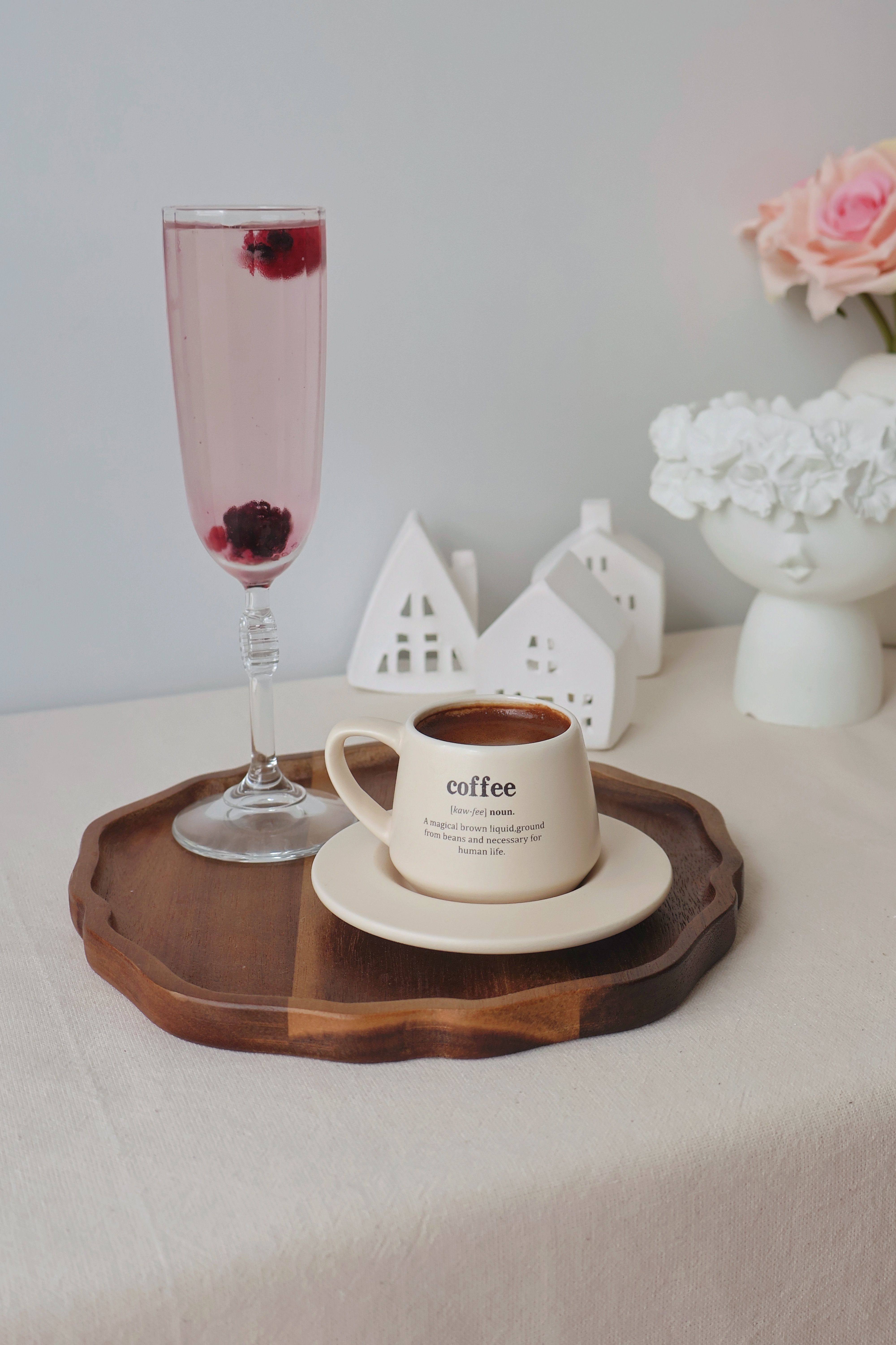 Elegant Coffee and Berry Sparkling Drink on Tray · Free Stock Photo