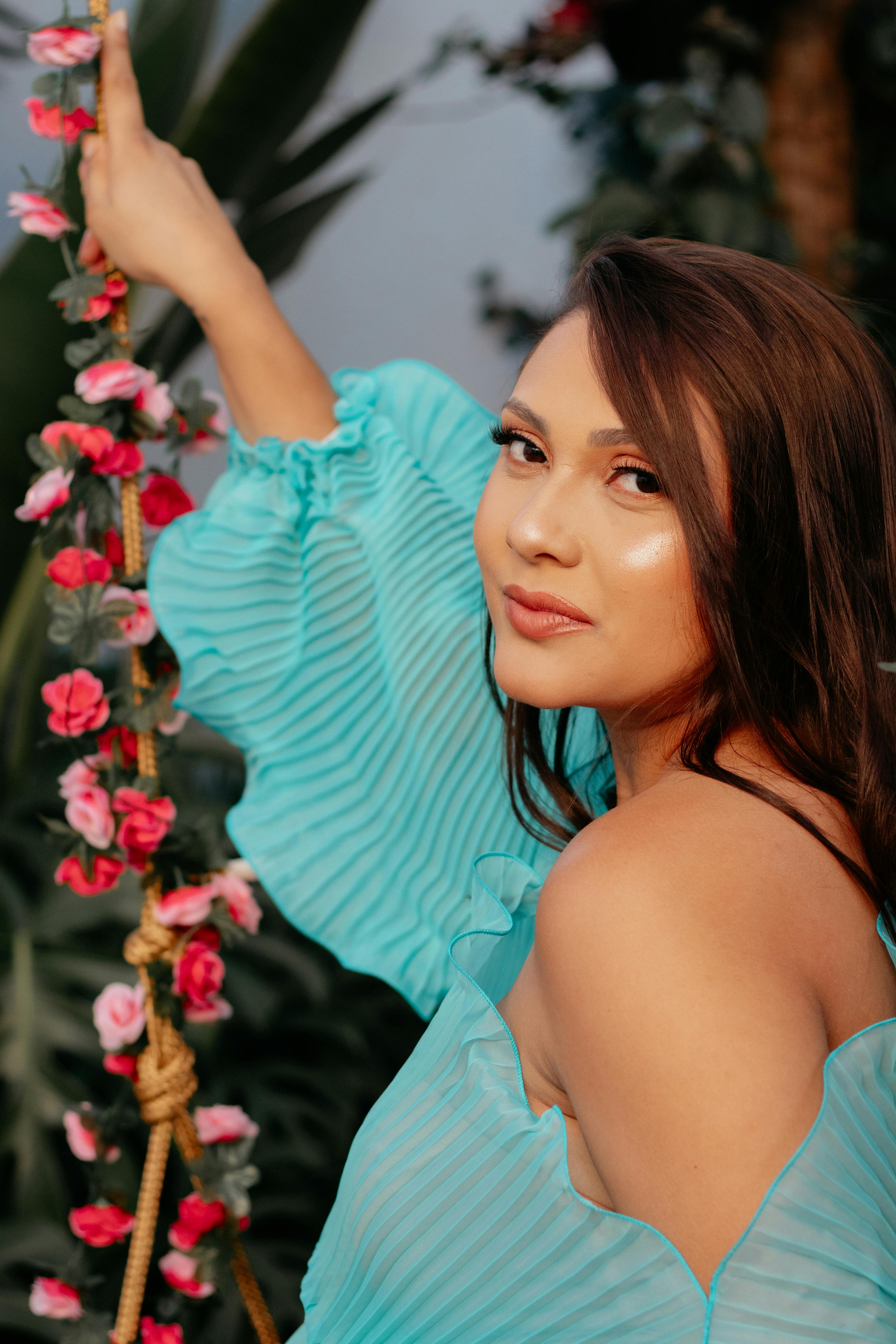 Portrait of a Woman with Floral Swing in São Paulo · Free Stock Photo
