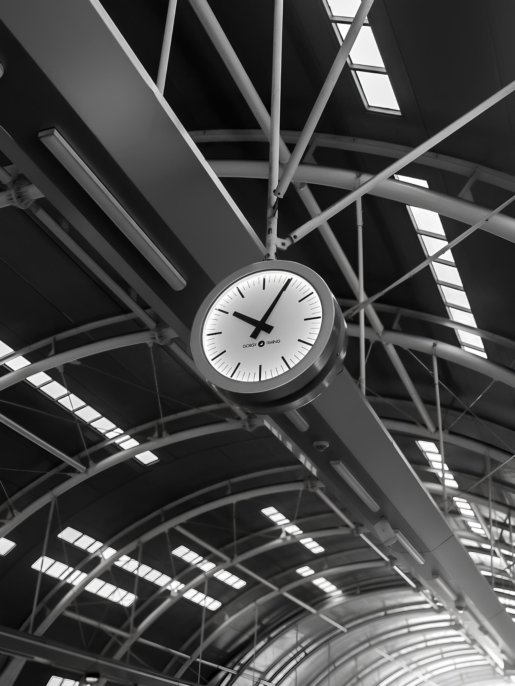 Modern Jakarta Train Station Clock in Black and White · Free Stock Photo