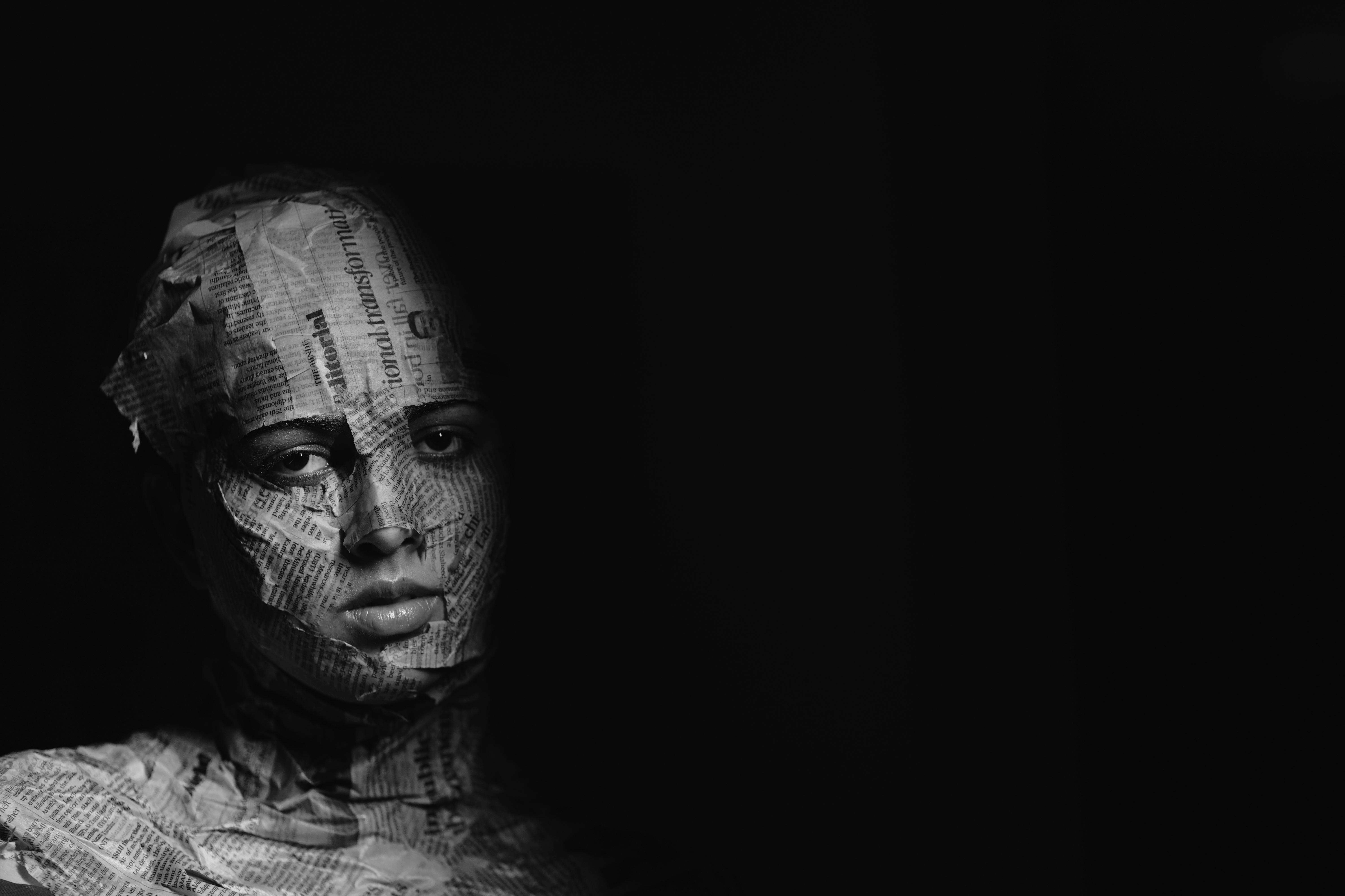 Artistic Black and White Newspaper Portrait · Free Stock Photo