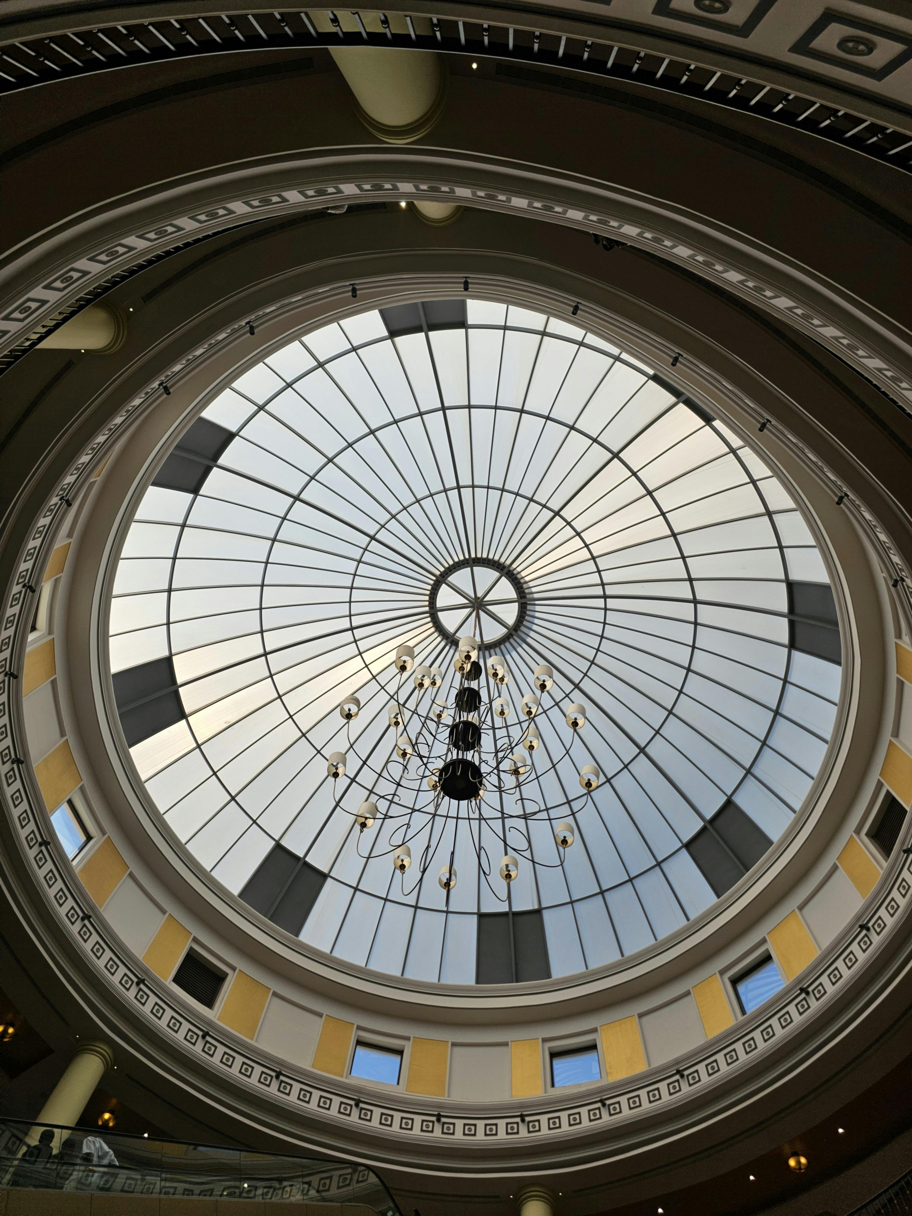 Elegant Glass Dome with Chandelier Inside Atrium · Free Stock Photo