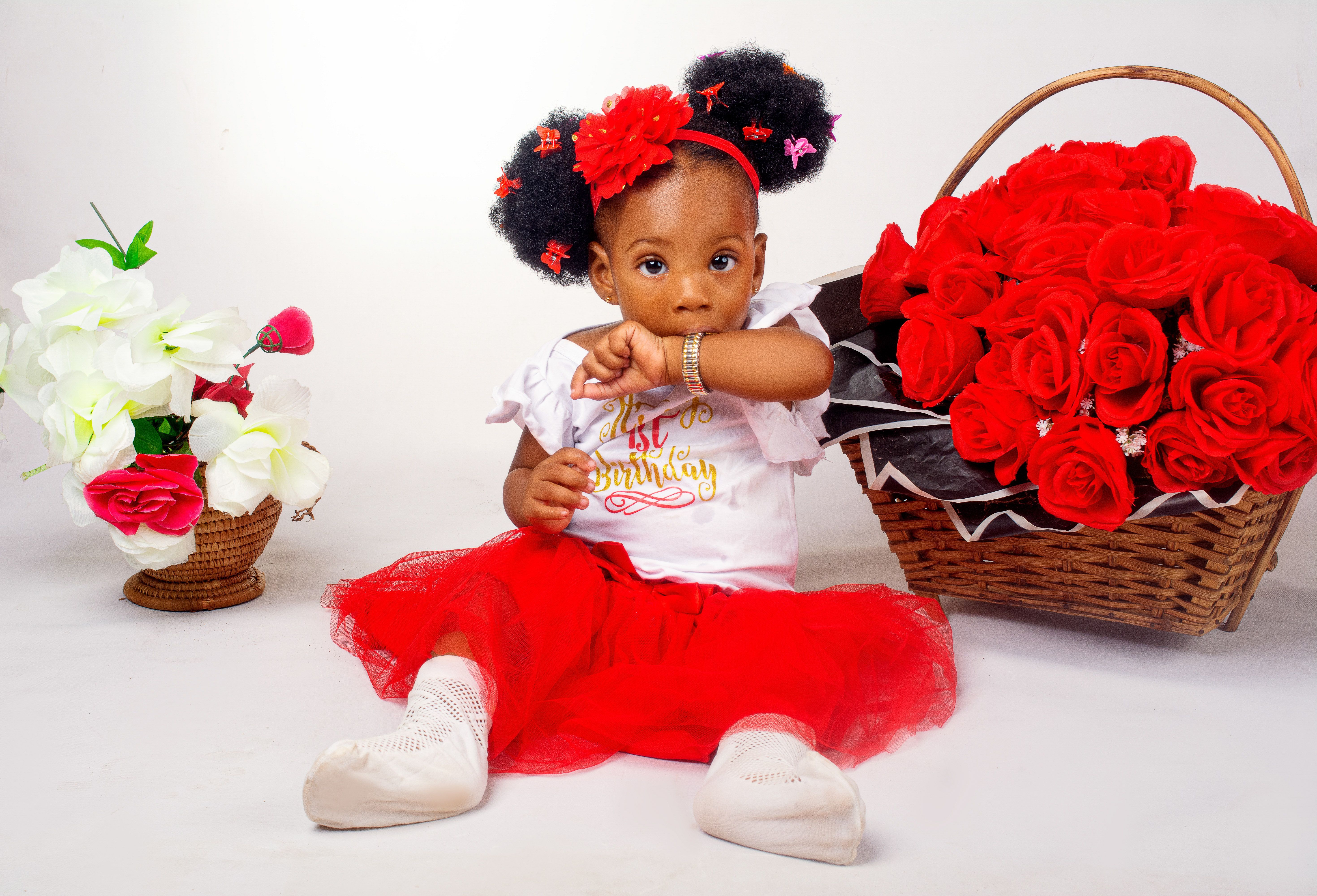 Adorable Baby Girl with Red Roses Photo · Free Stock Photo