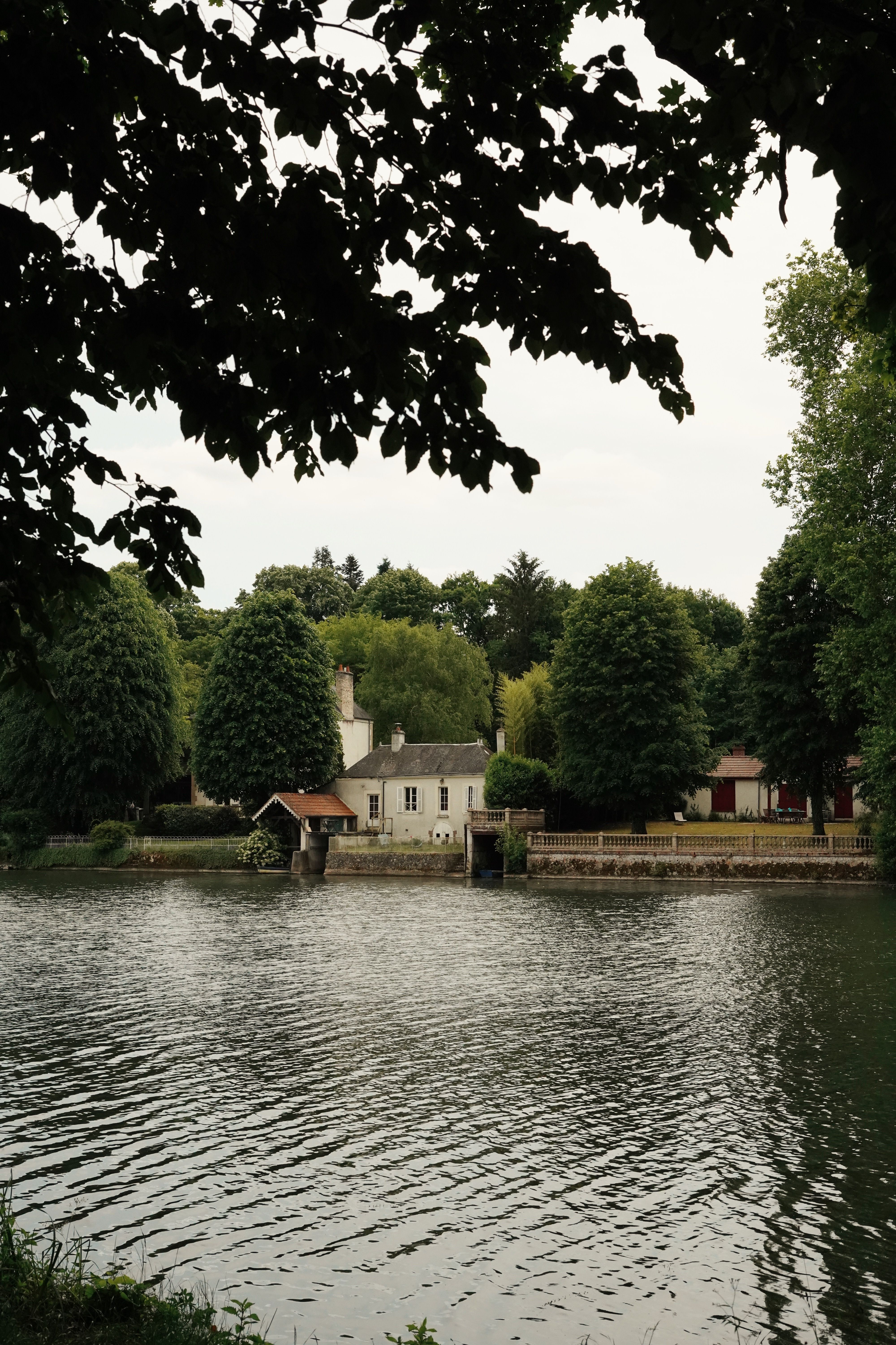 Charming Riverside Cottage with Lush Greenery · Free Stock Photo