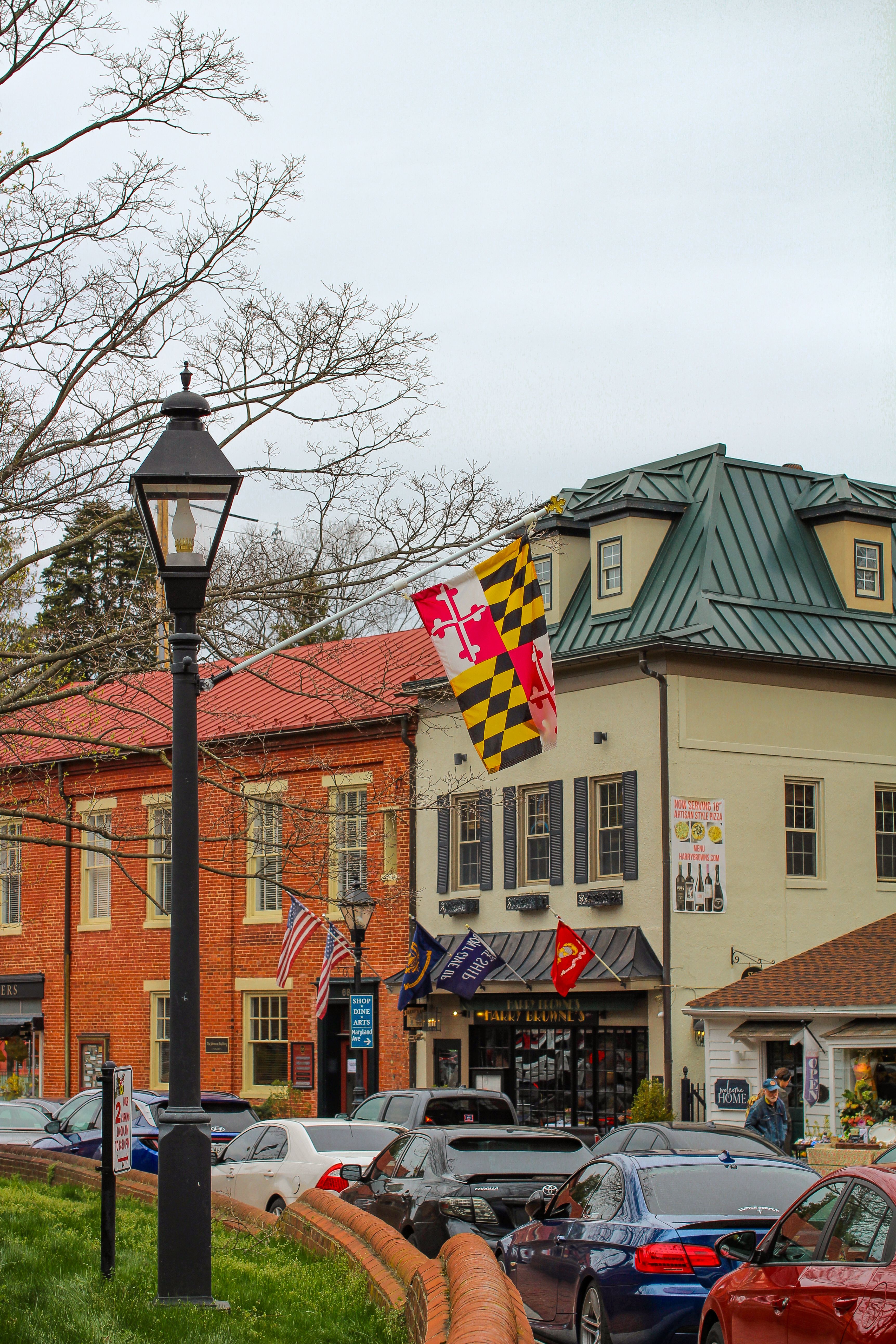 Charming Downtown Annapolis Street with Flags · Free Stock Photo