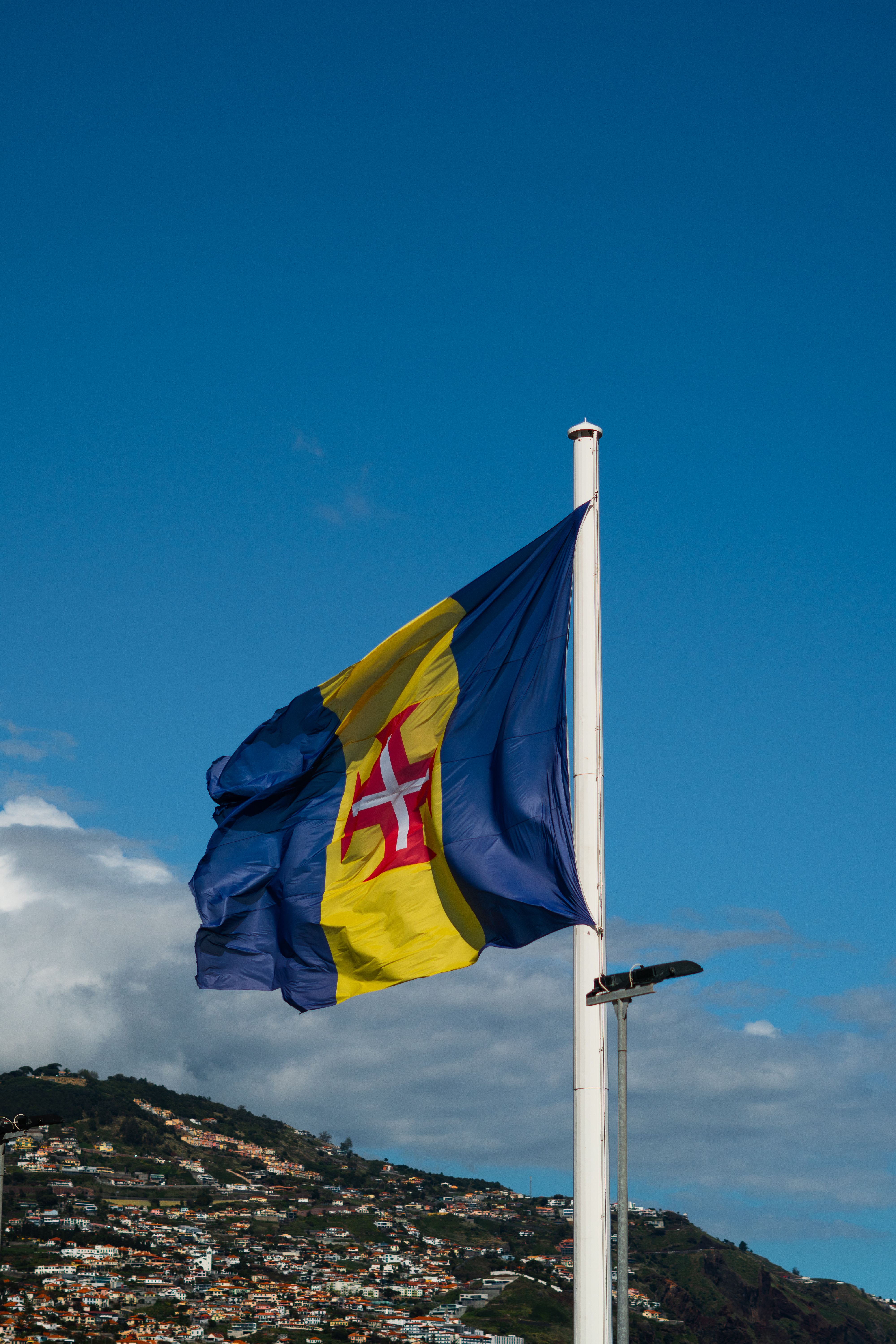 Flag of Madeira against a Clear Blue Sky · Free Stock Photo
