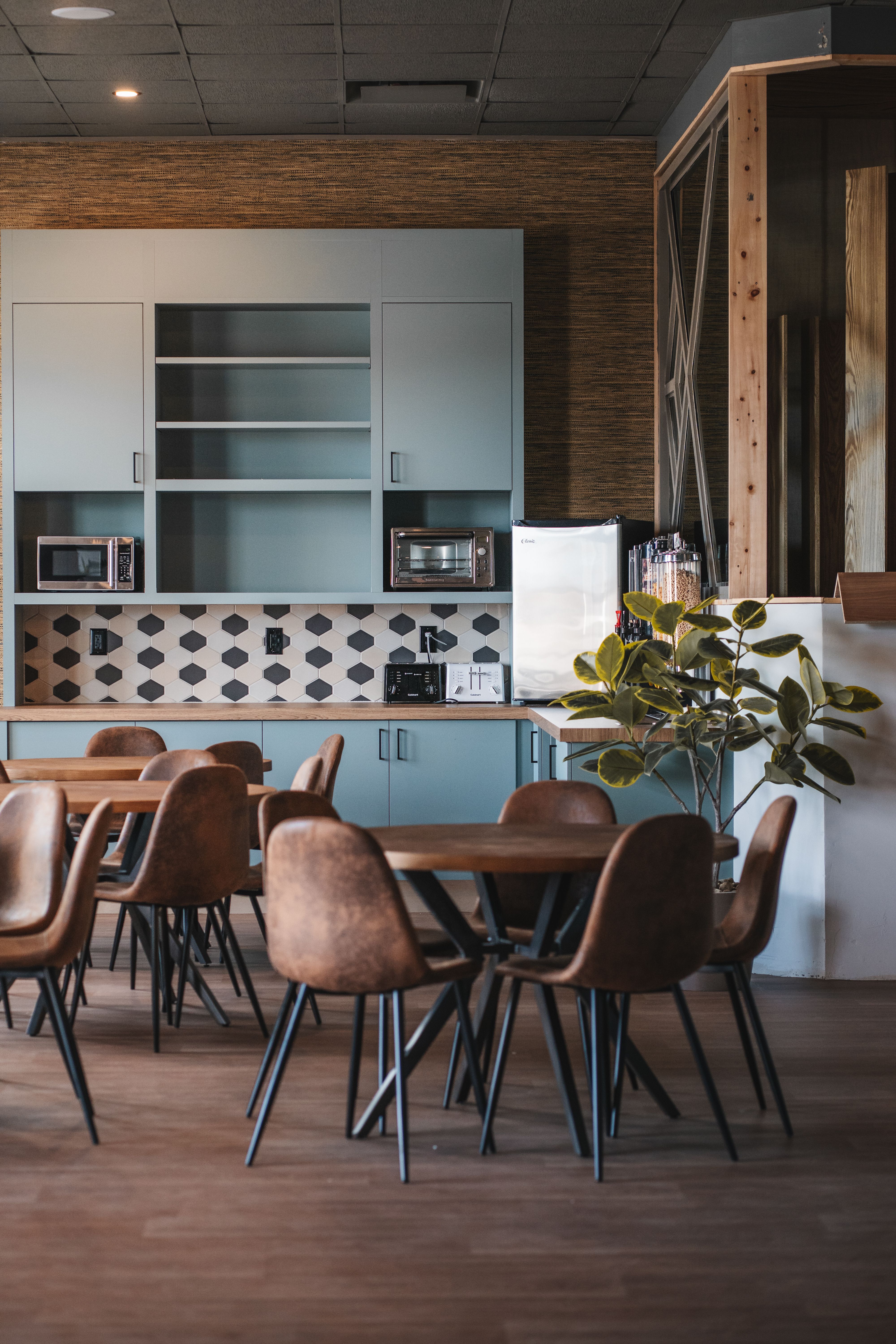 Contemporary Cafe Interior with Wooden Furniture · Free Stock Photo