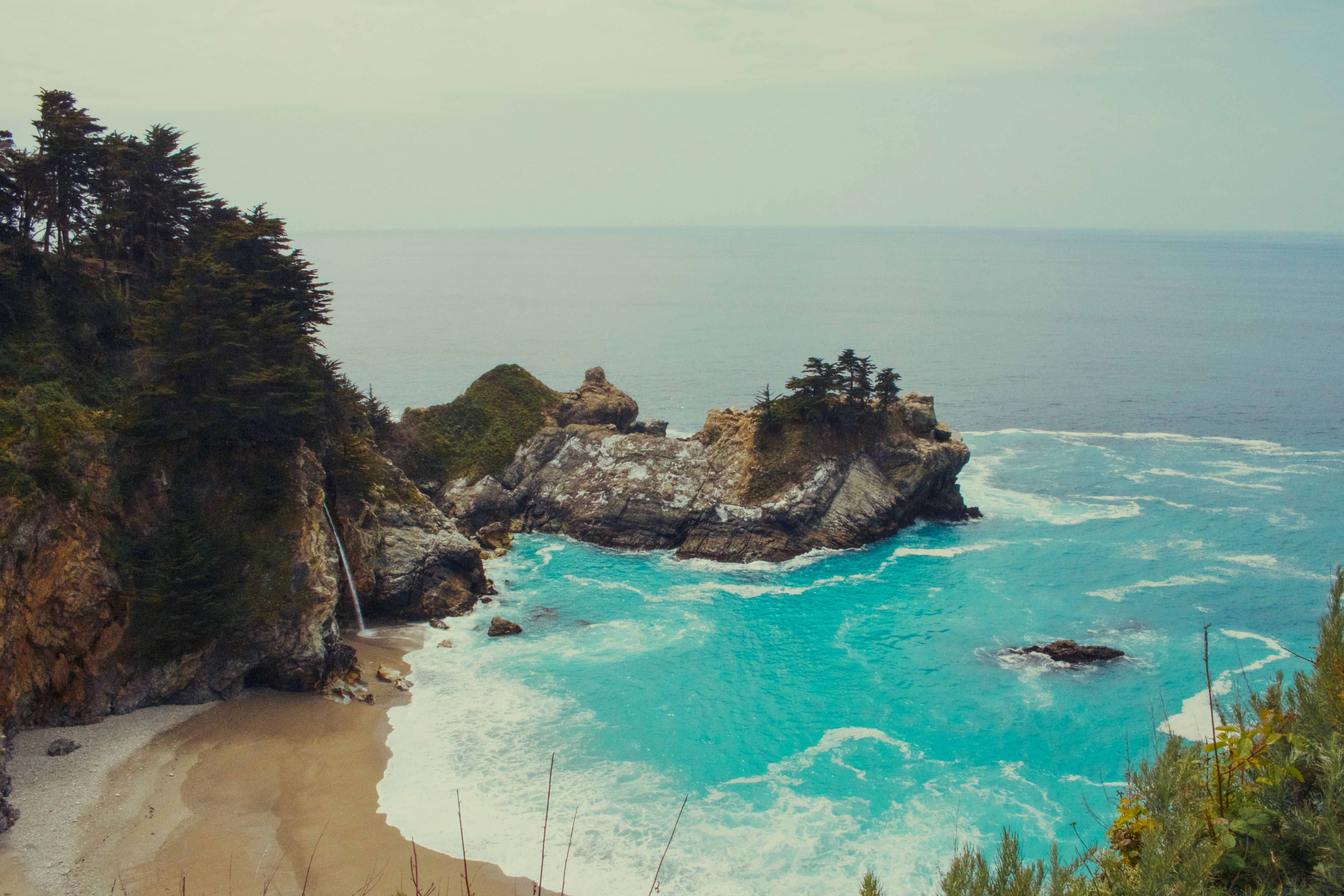Stunning California Coastline with Waterfall and Ocean · Free Stock Photo