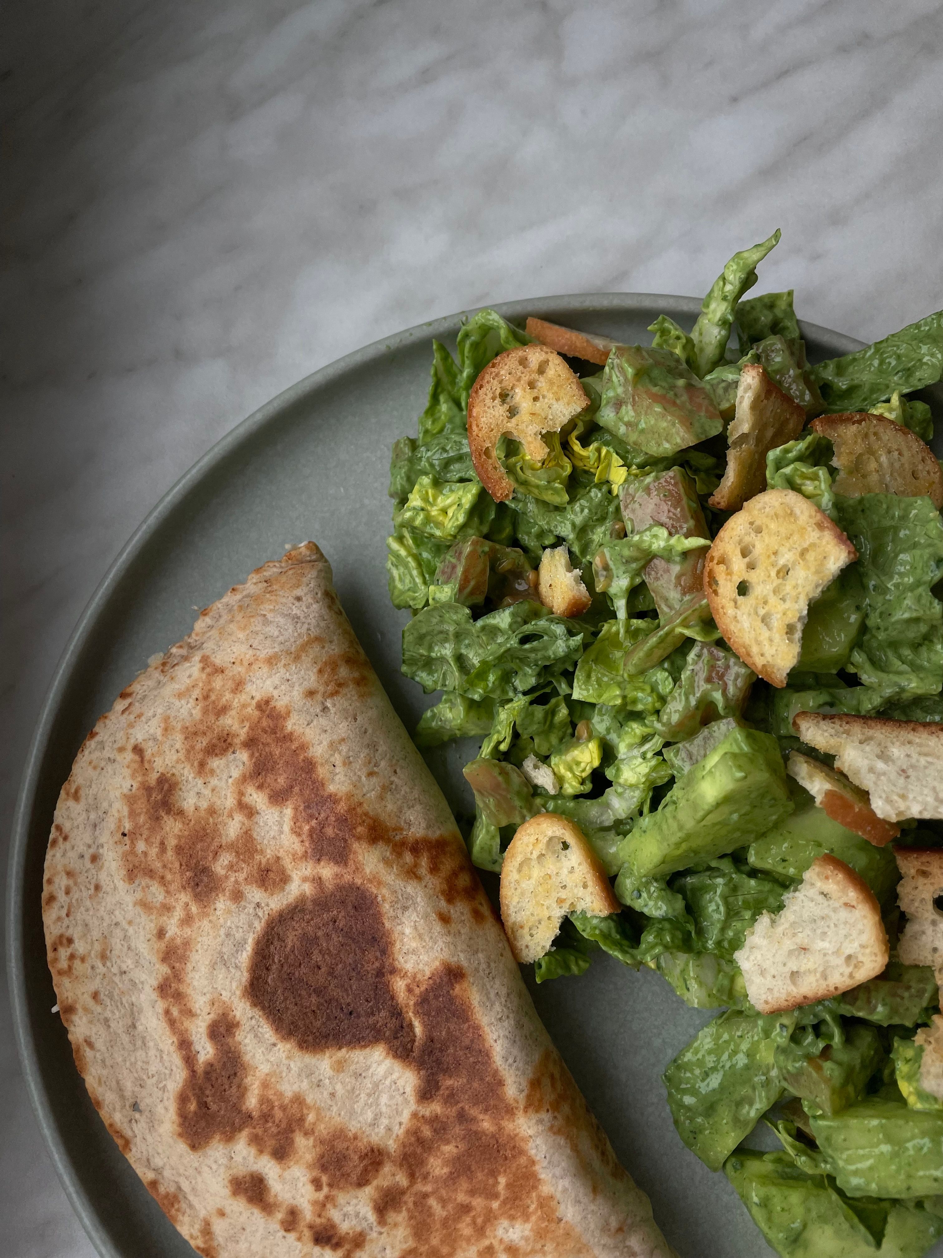 Healthy Lunch Plate with Wrap and Caesar Salad · Free Stock Photo