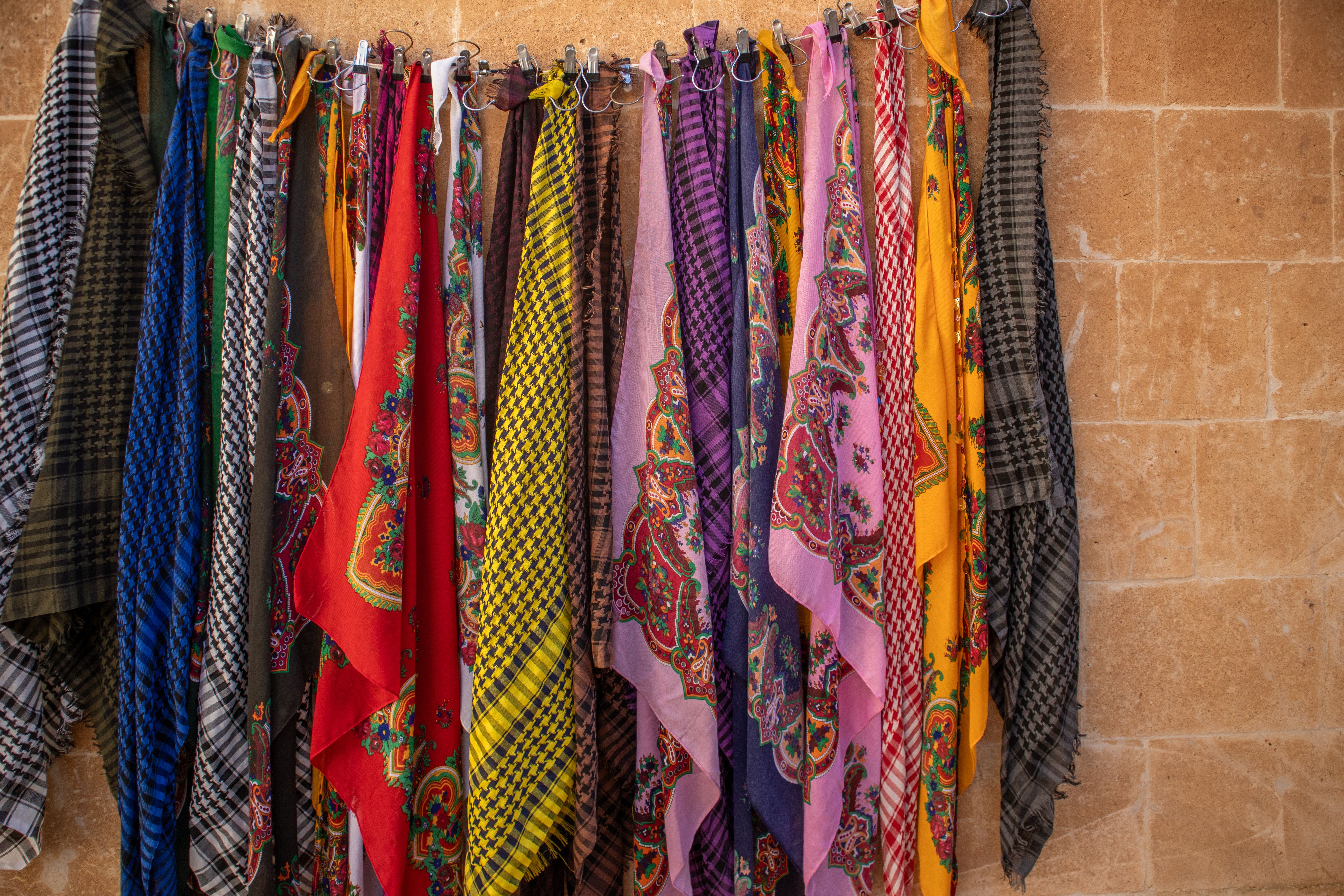 Colorful Traditional Scarves Display in Midyat · Free Stock Photo