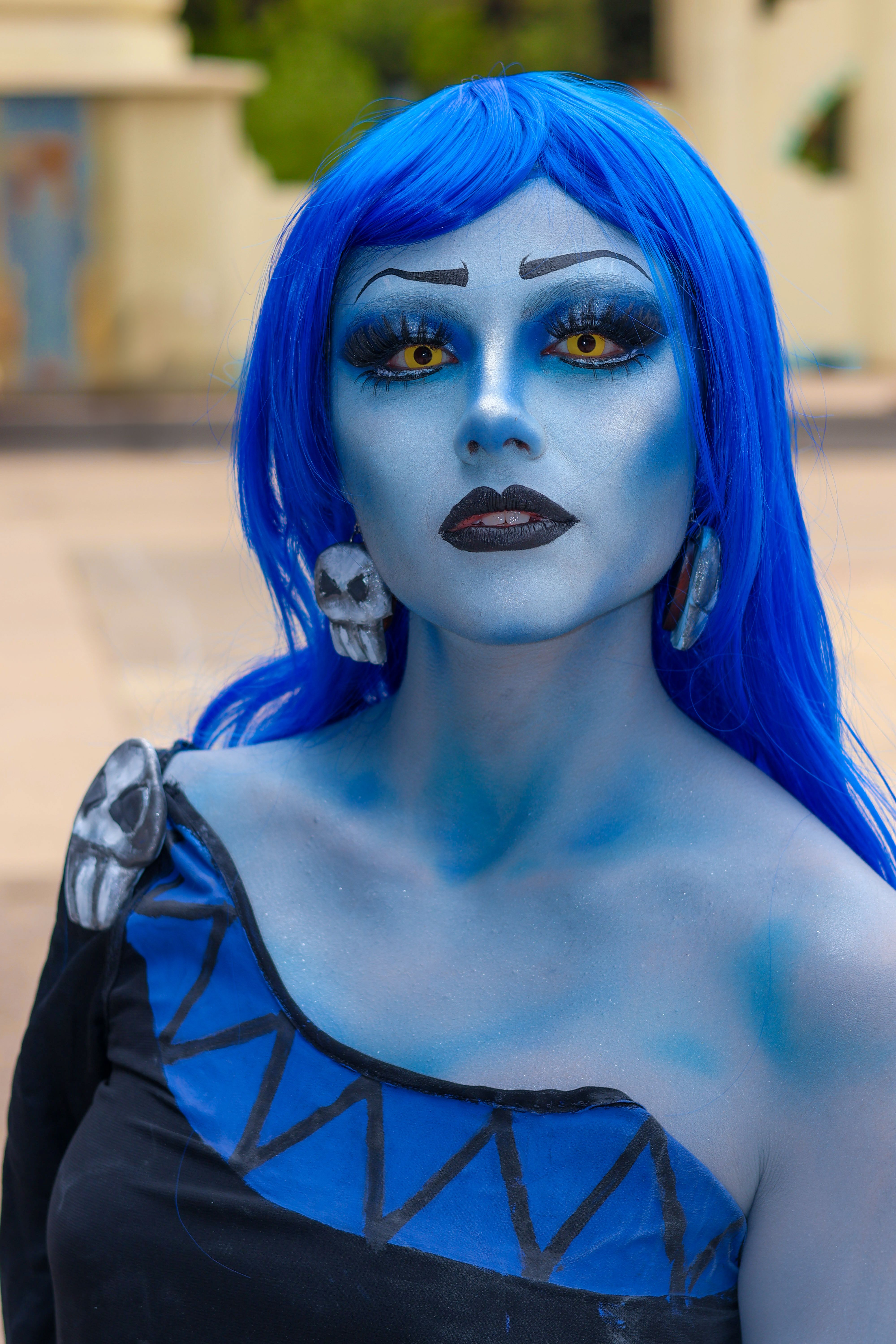 Vibrant Blue Cosplay Portrait Outdoors · Free Stock Photo