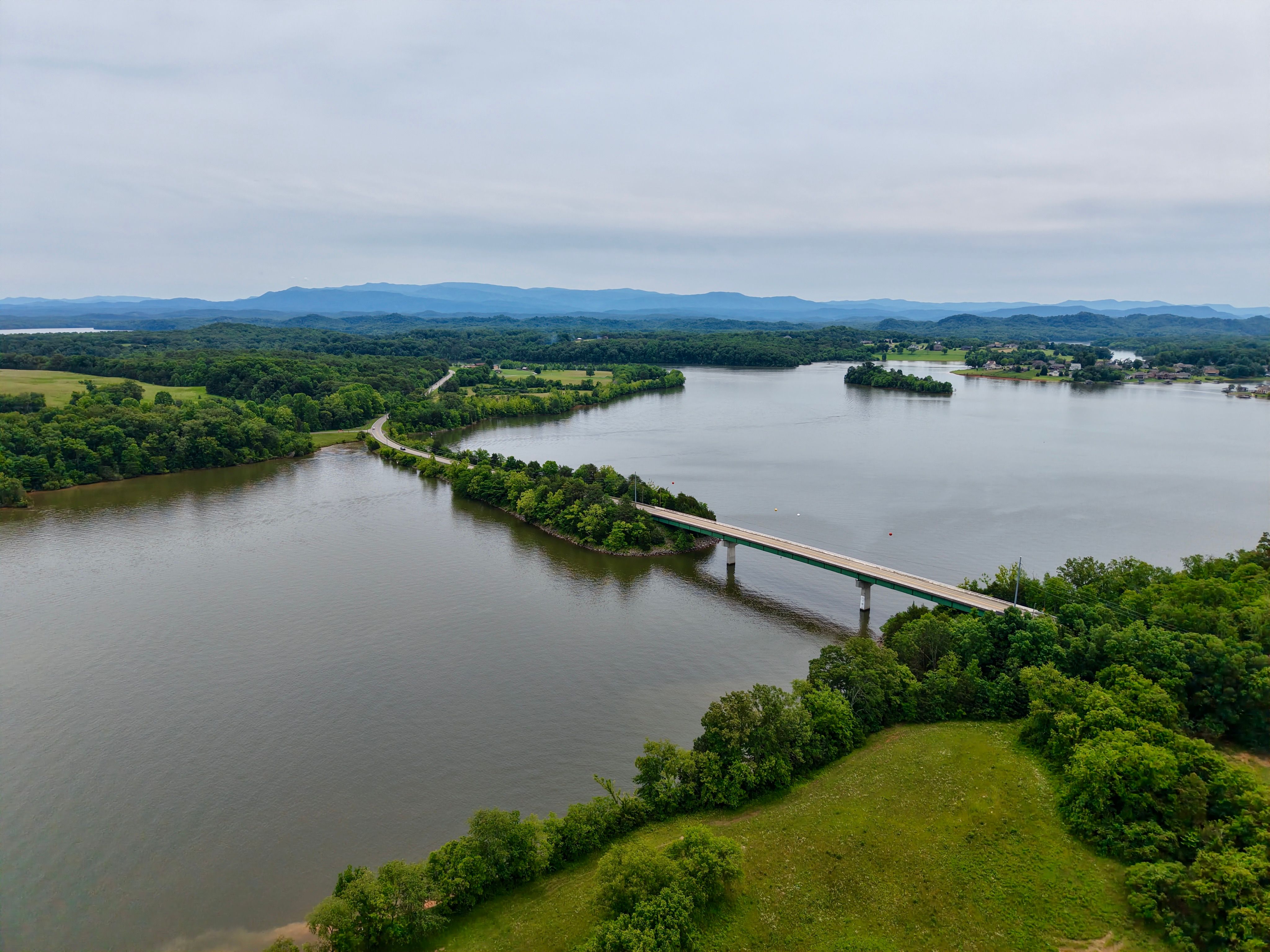 Aerial View of Scenic Lake and Bridge in Tennessee · Free Stock Photo