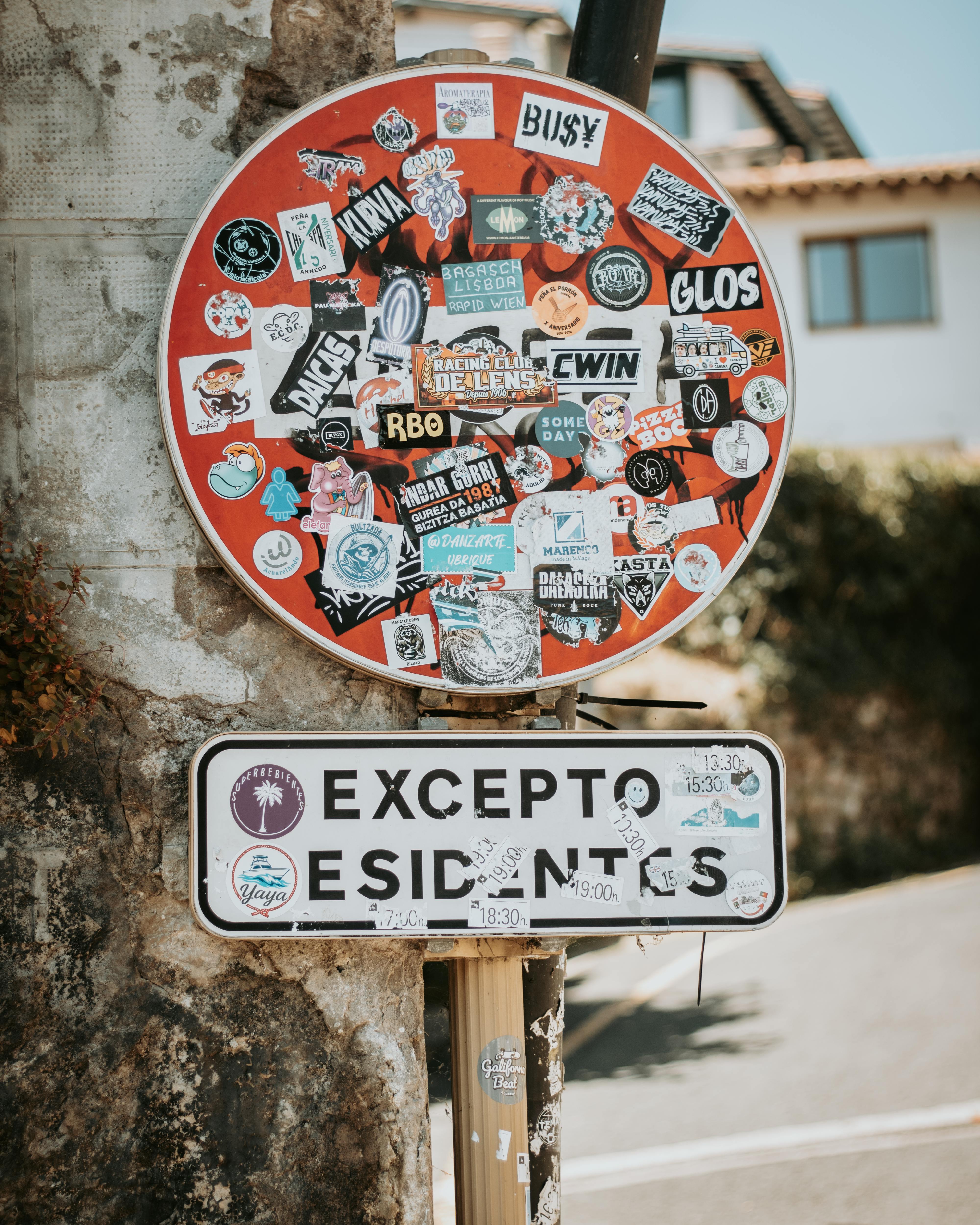 Urban Street Sign with Stickers in Cantabria · Free Stock Photo