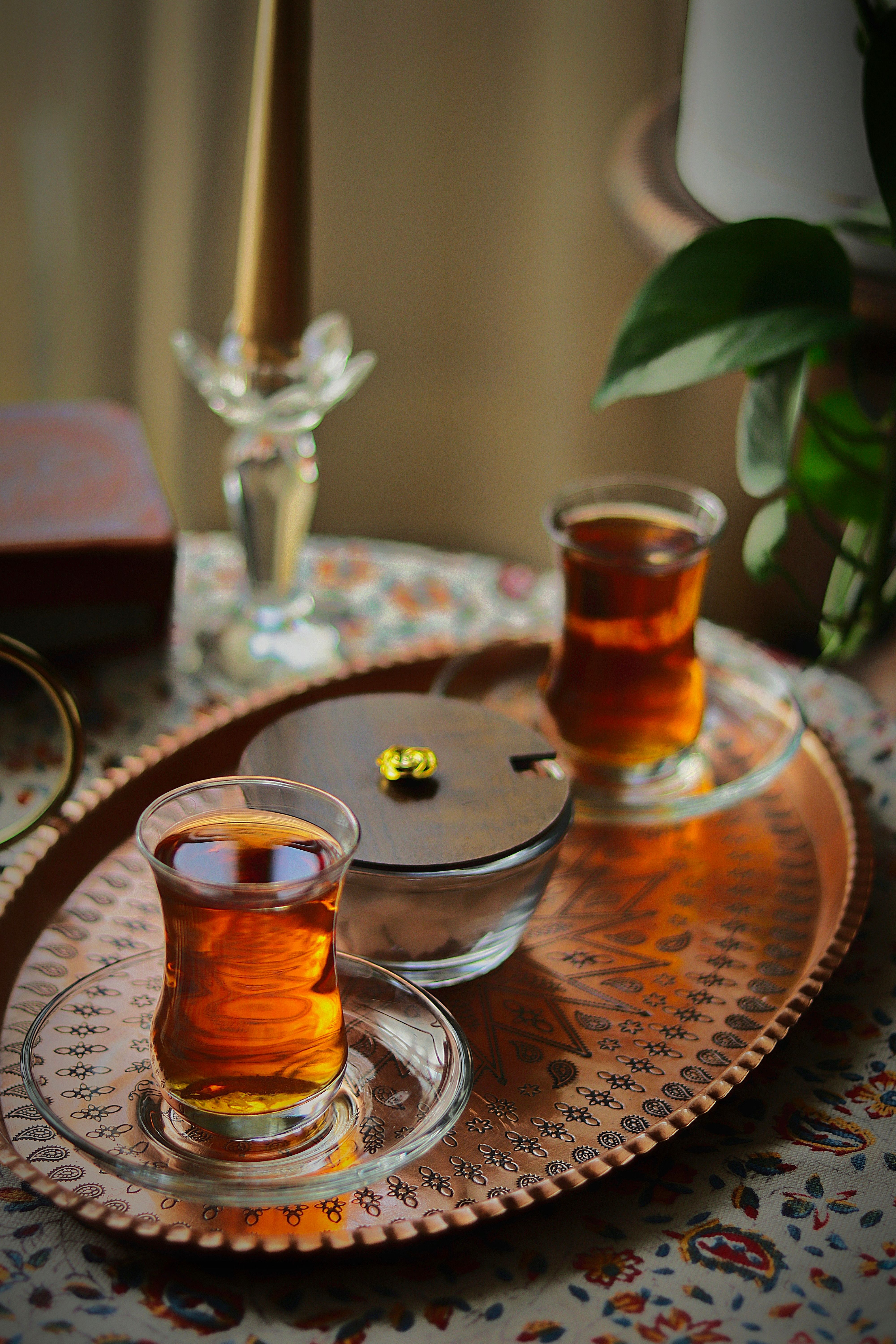 Elegant Afternoon Tea Setup with Copper Tray · Free Stock Photo