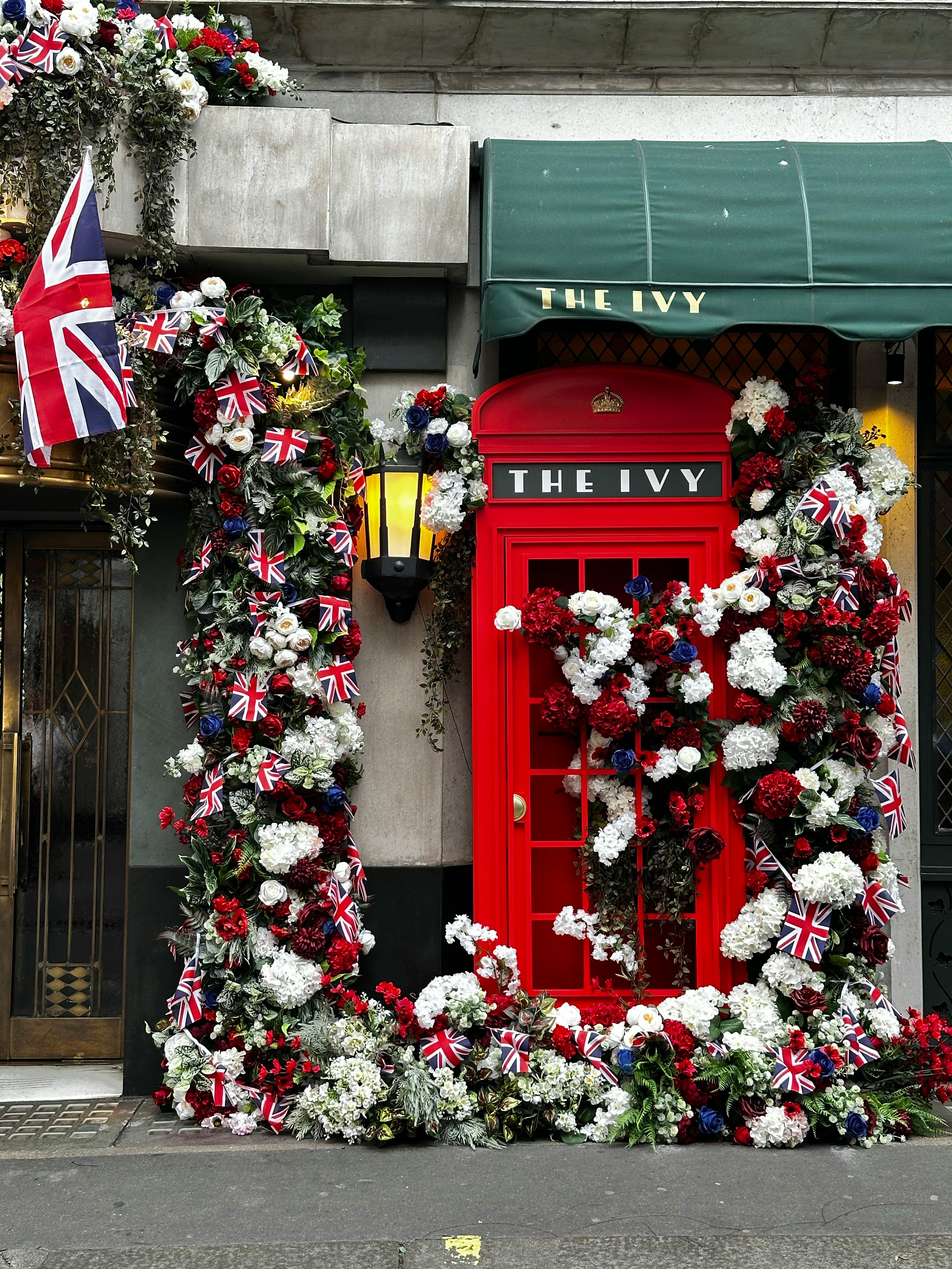 London Red Phone Booth Floral Display at The Ivy · Free Stock Photo