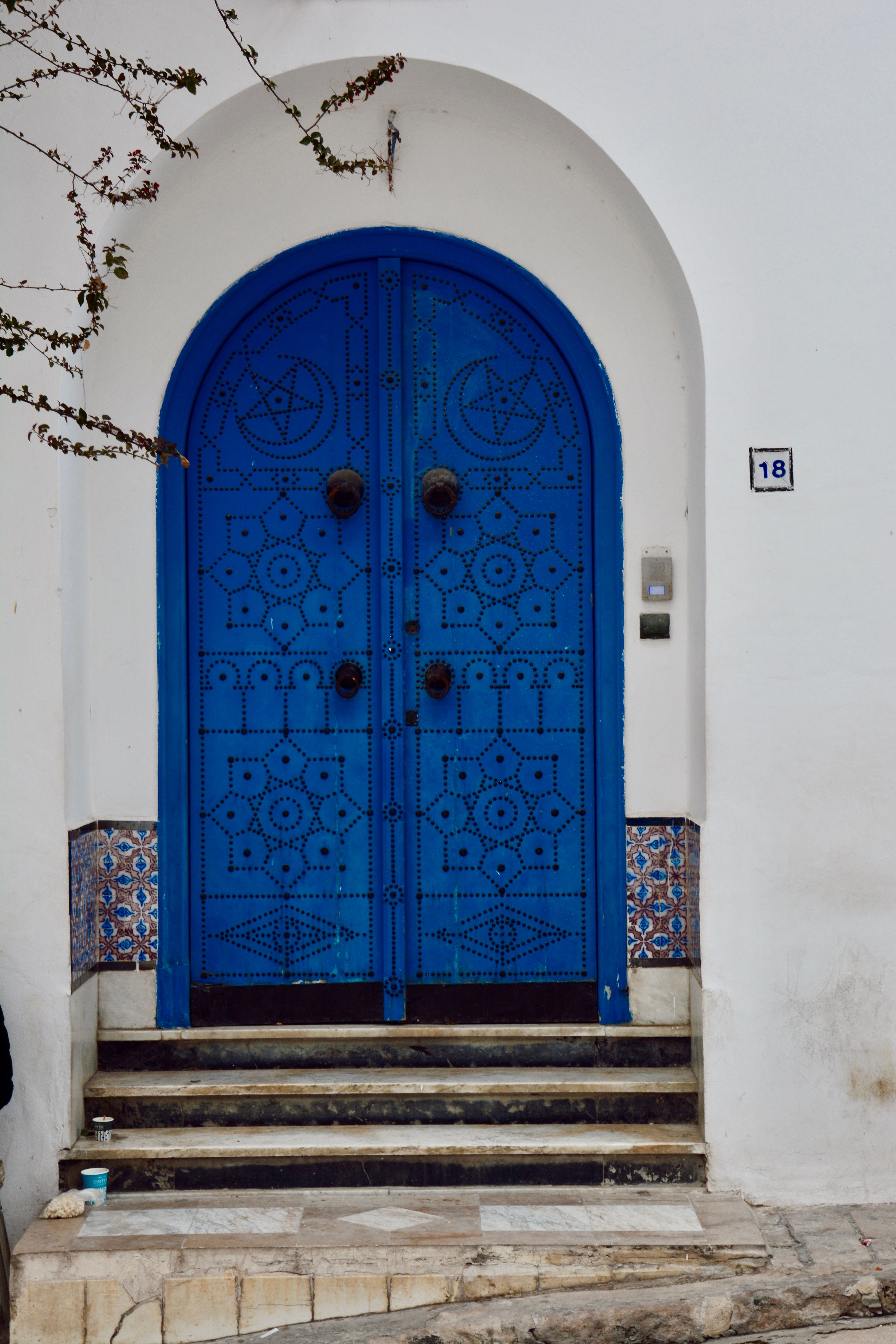 Traditional Blue Door in Tunisian Architecture · Free Stock Photo