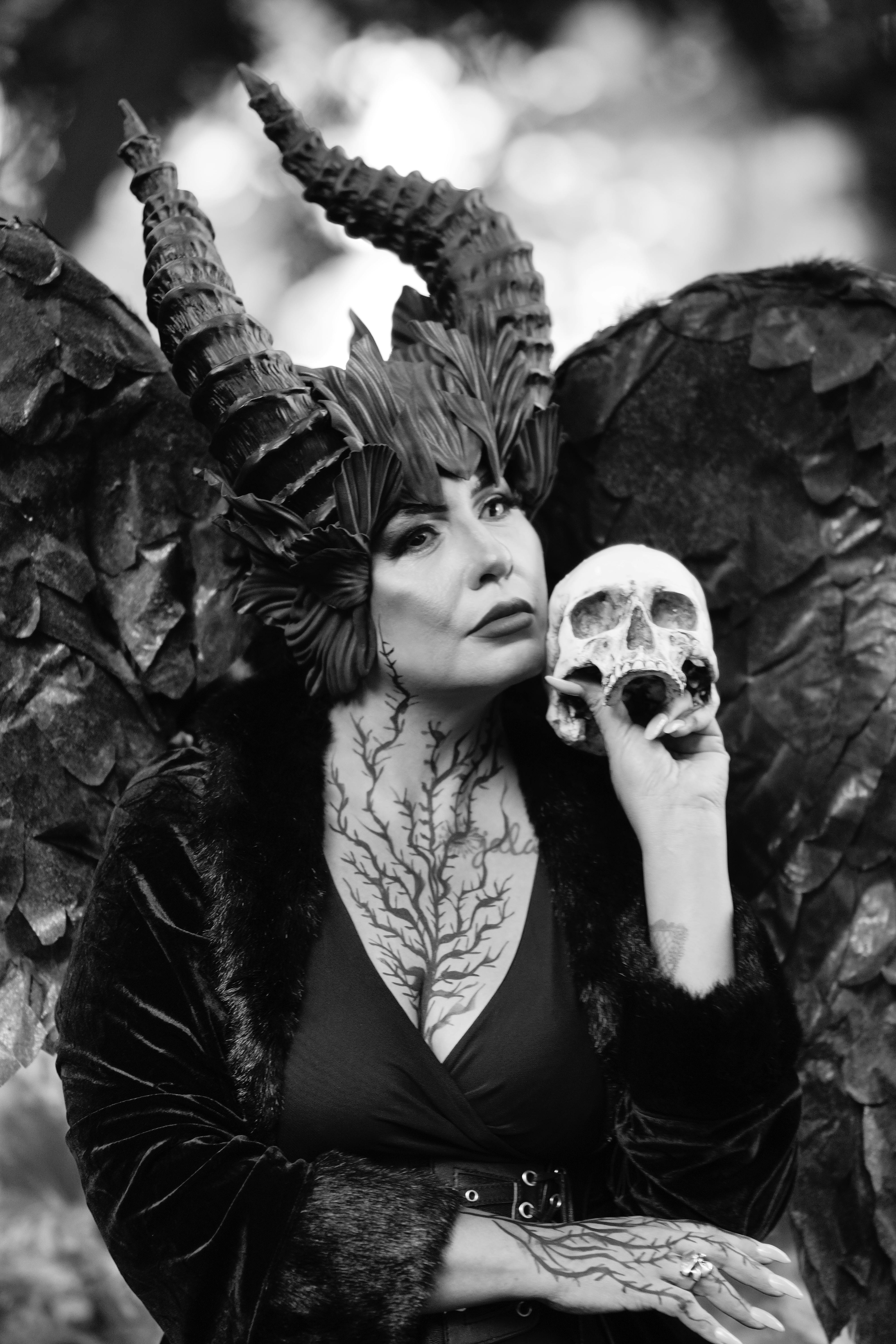 Dramatic Gothic Costume with Horns and Skull · Free Stock Photo