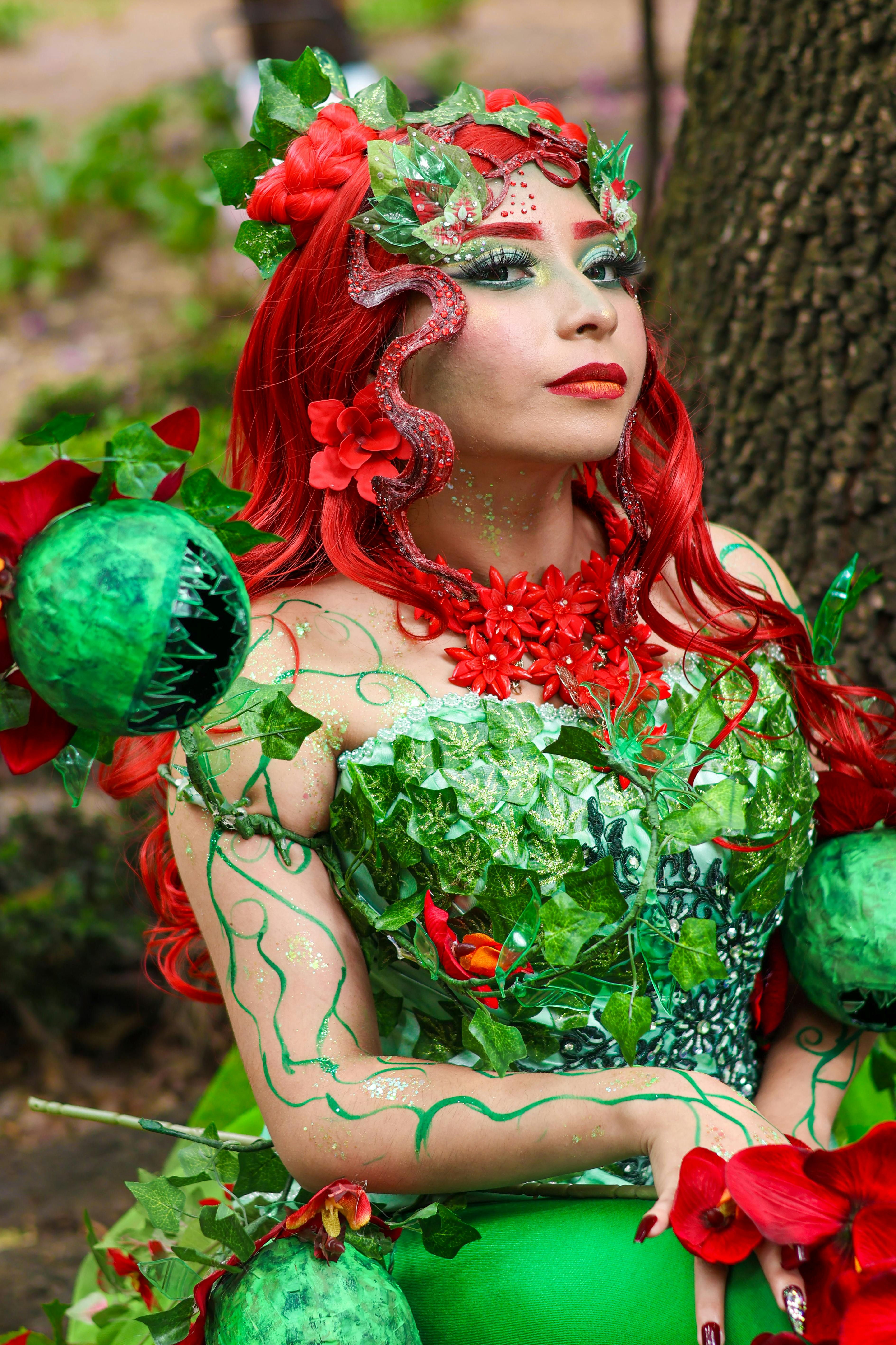 Vibrant Cosplay of Plant-Inspired Costume Outdoors · Free Stock Photo