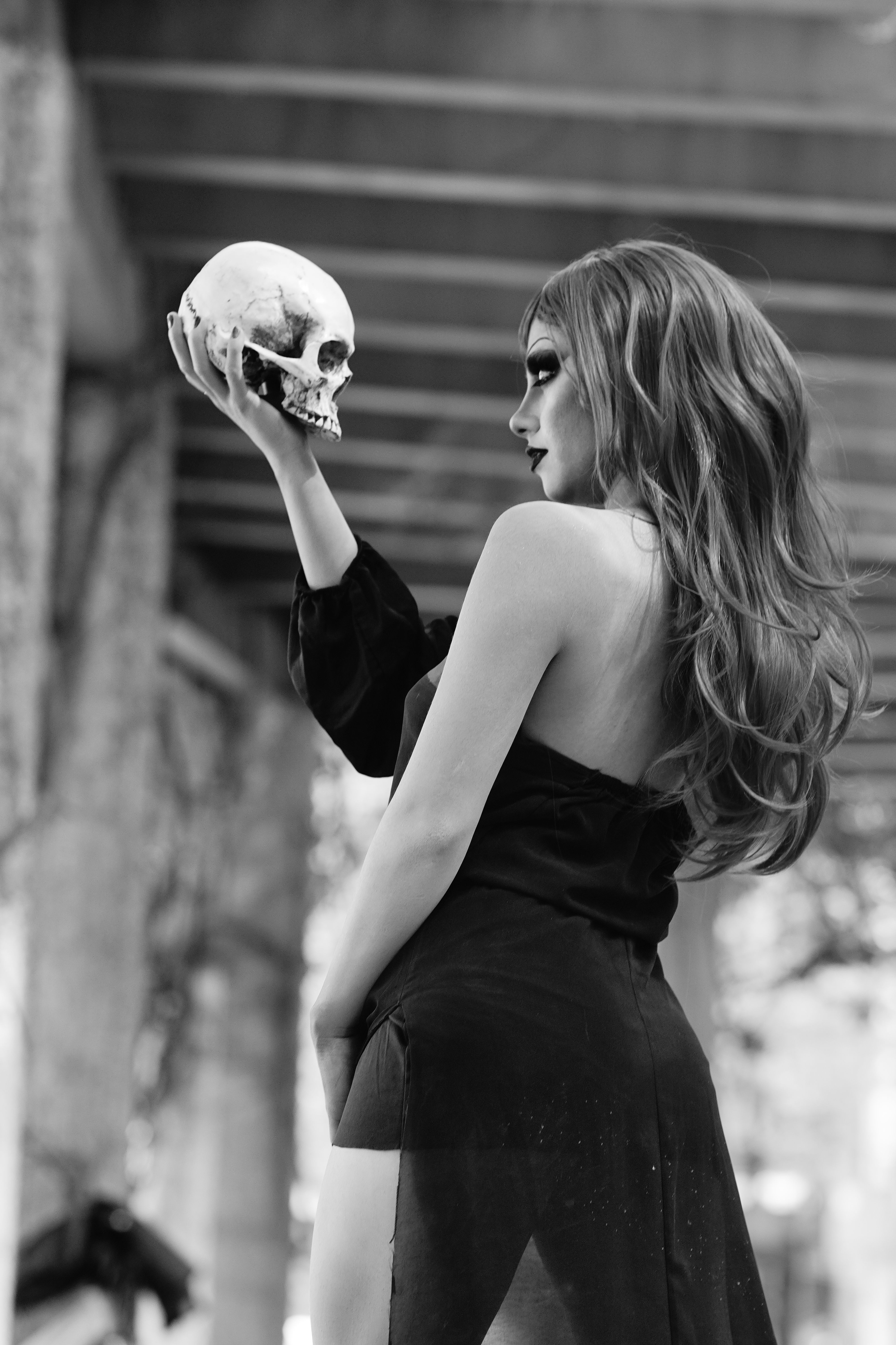 Dramatic Black and White Portrait with Skull · Free Stock Photo