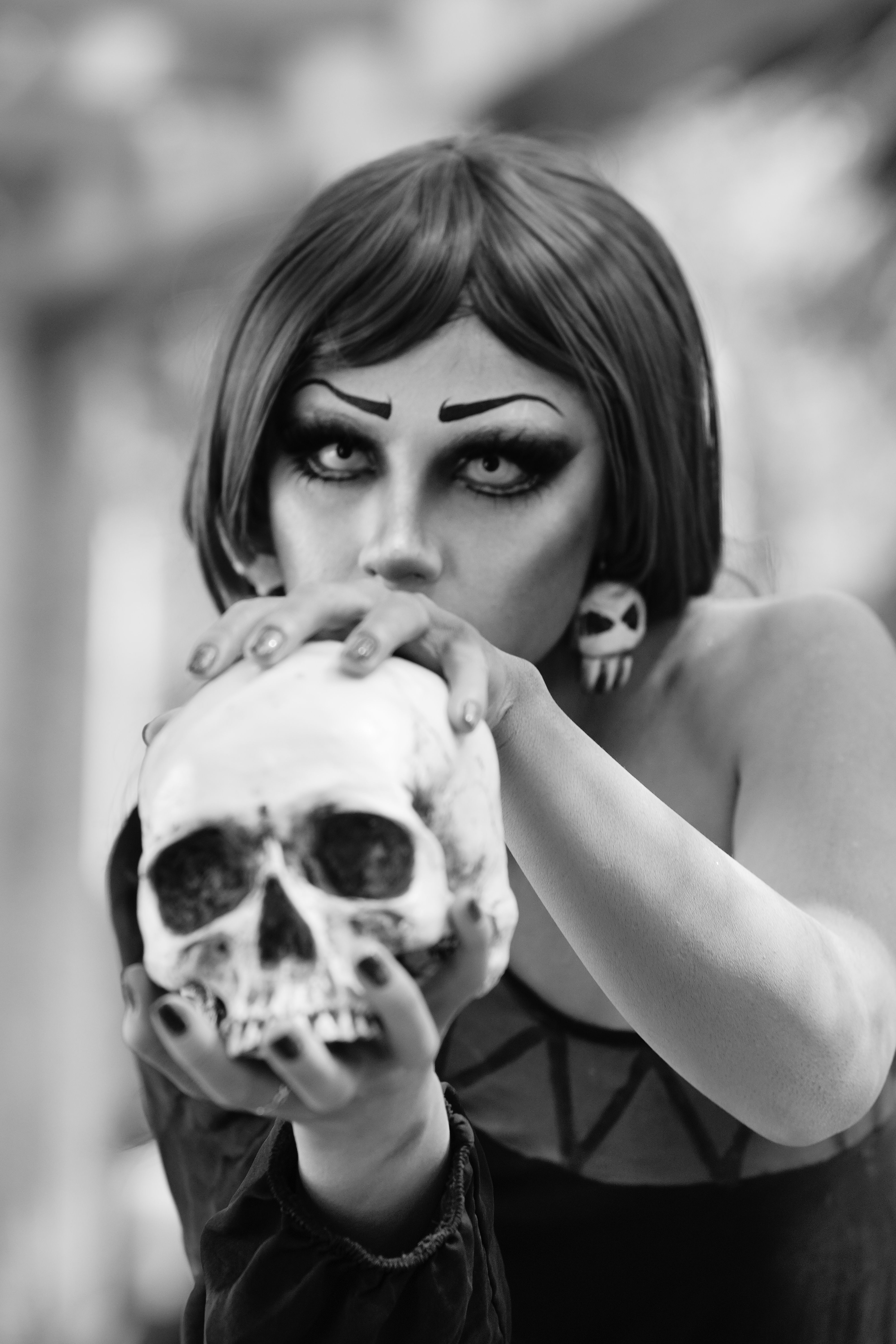 Black and White Portrait with Skull · Free Stock Photo