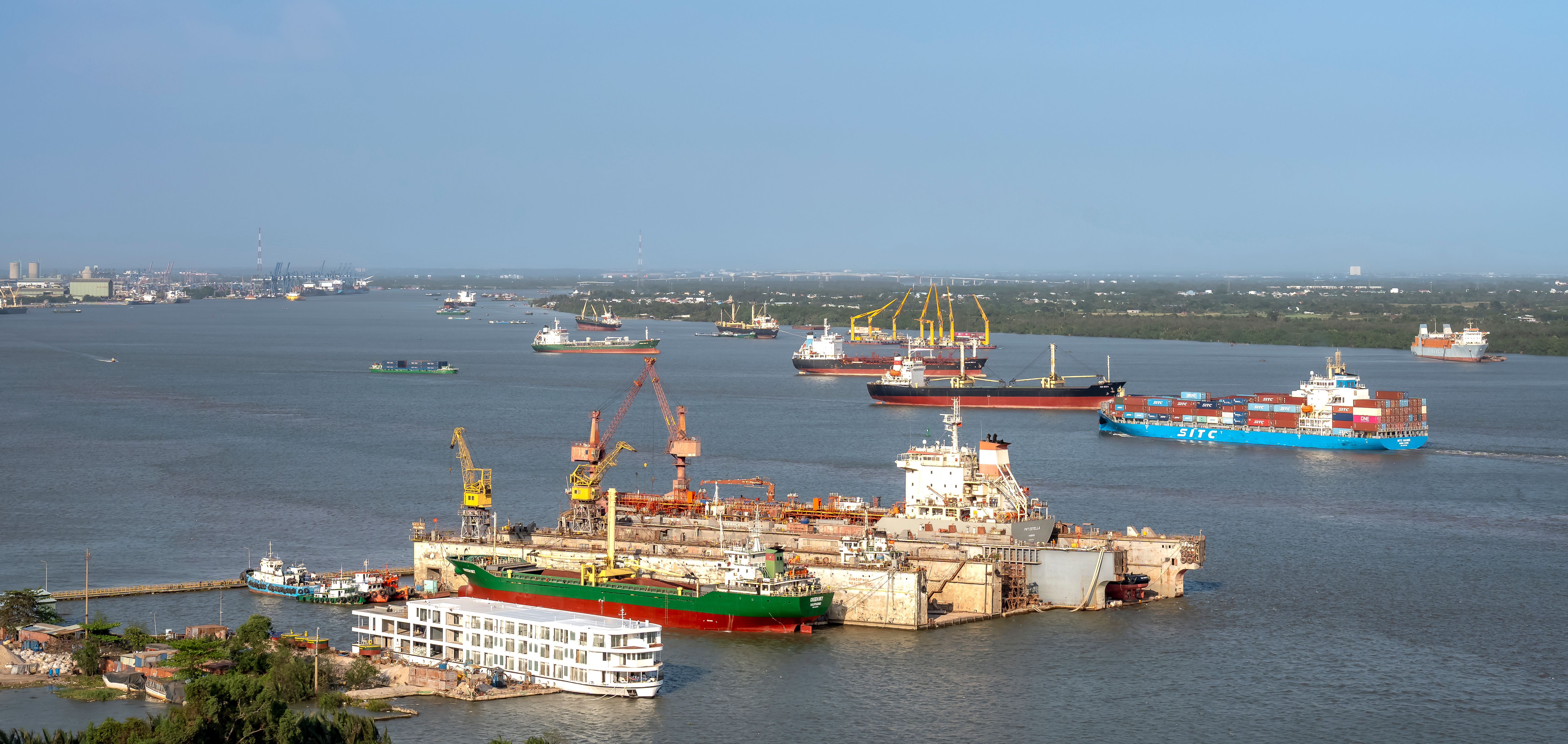Aerial View of Busy River Port in Daylight · Free Stock Photo