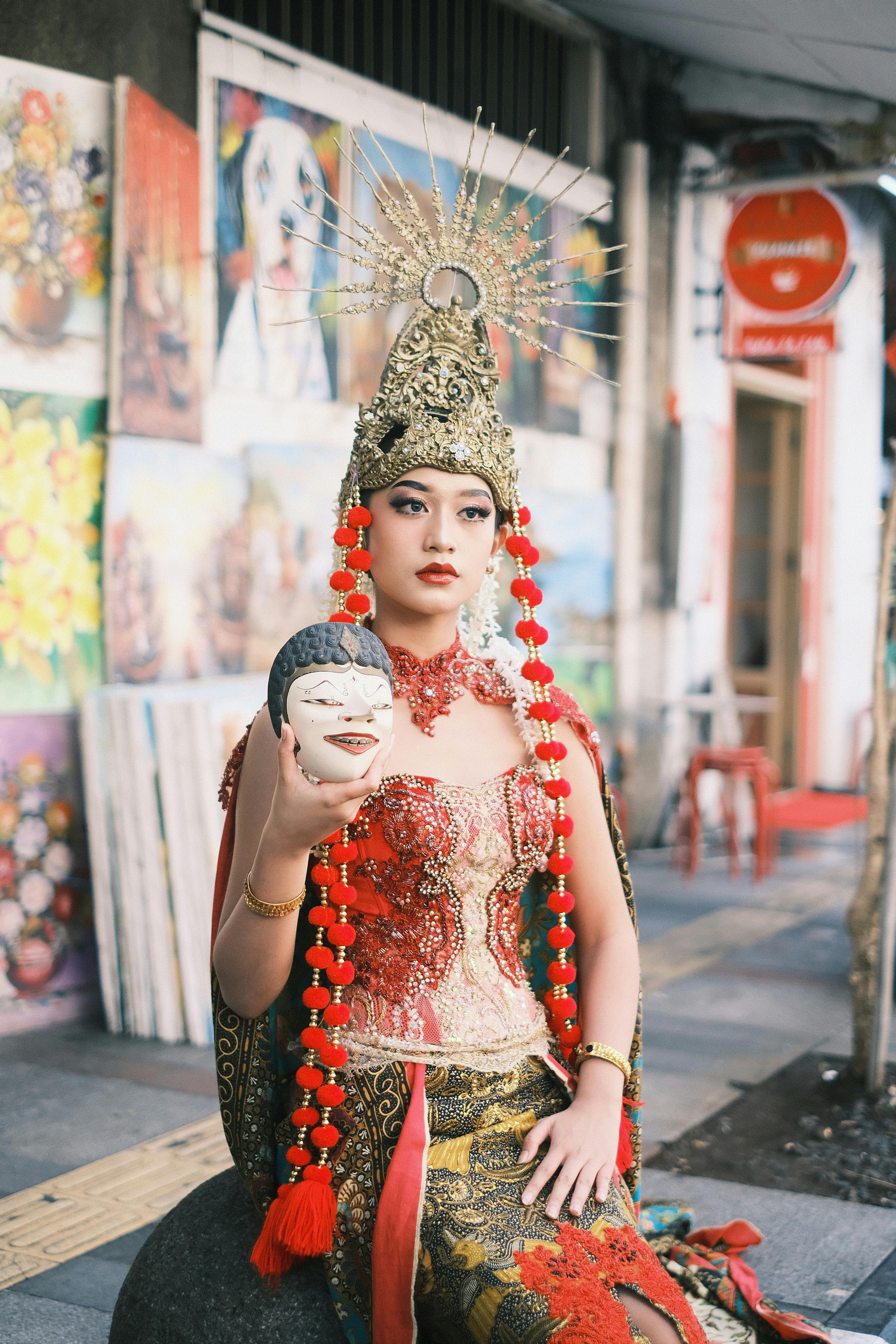 Traditional Javanese Costume with Buddha Mask · Free Stock Photo
