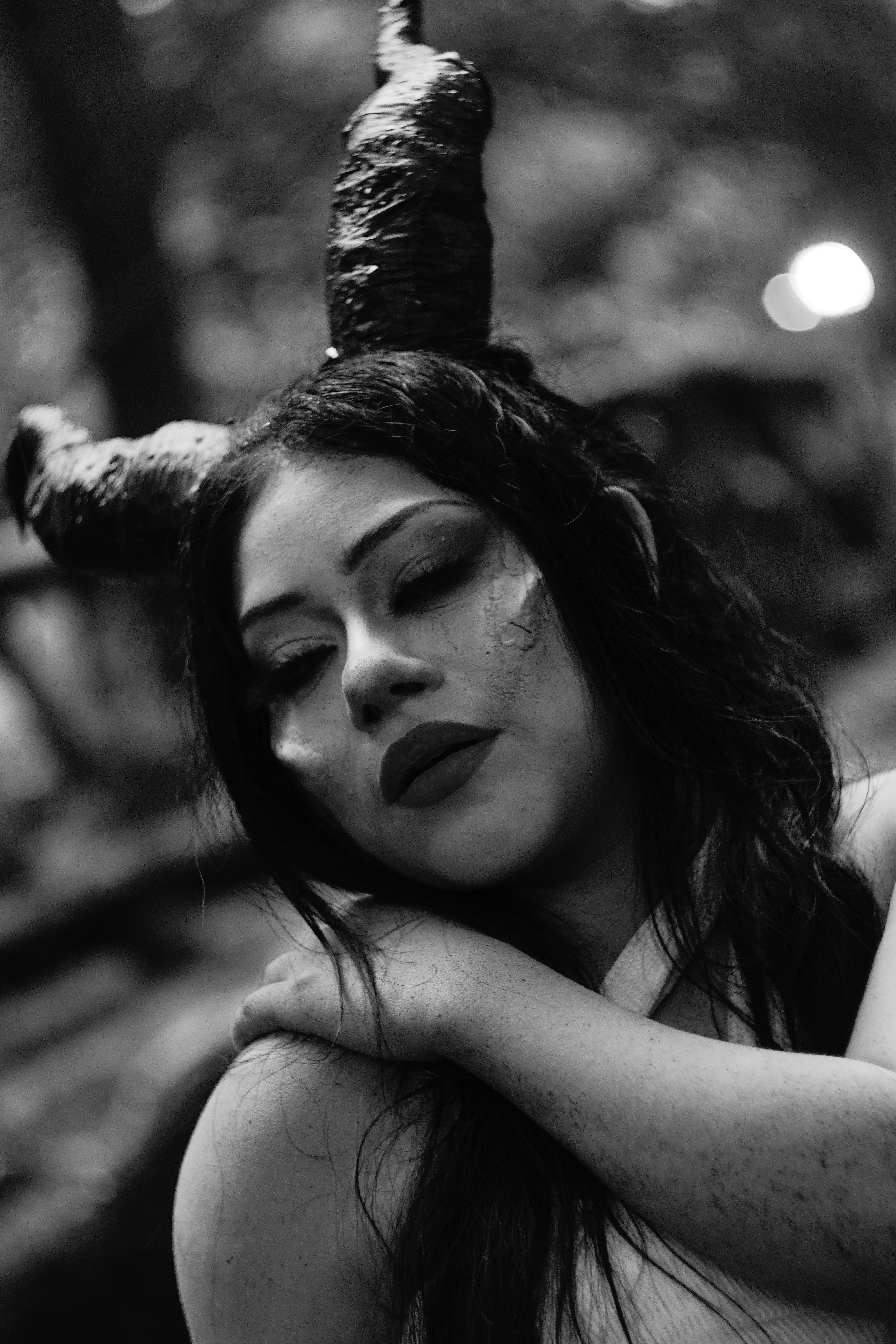 Ethereal Forest Demon in Black and White Portrait · Free Stock Photo