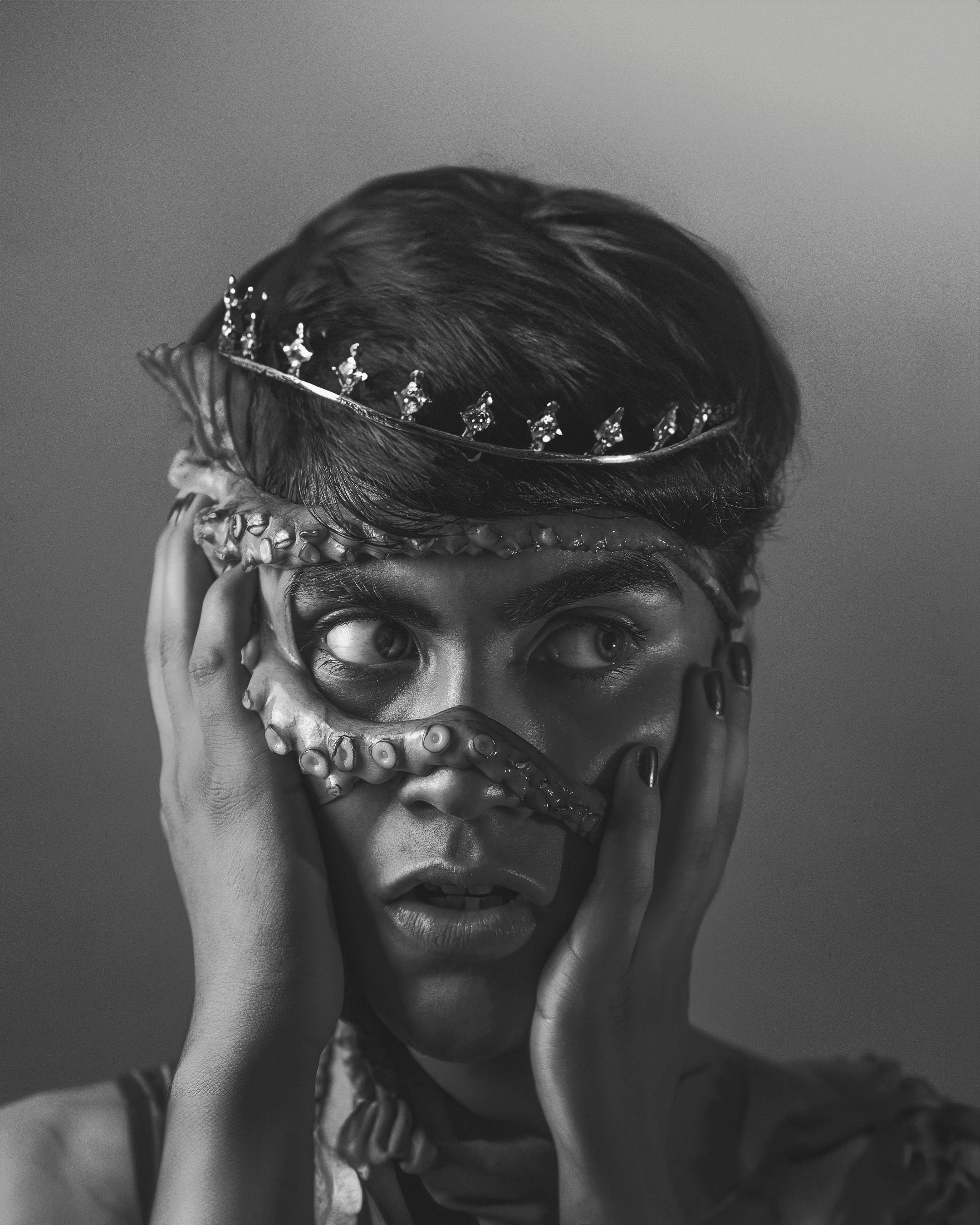 Artistic Portrait with Octopus in Black and White · Free Stock Photo