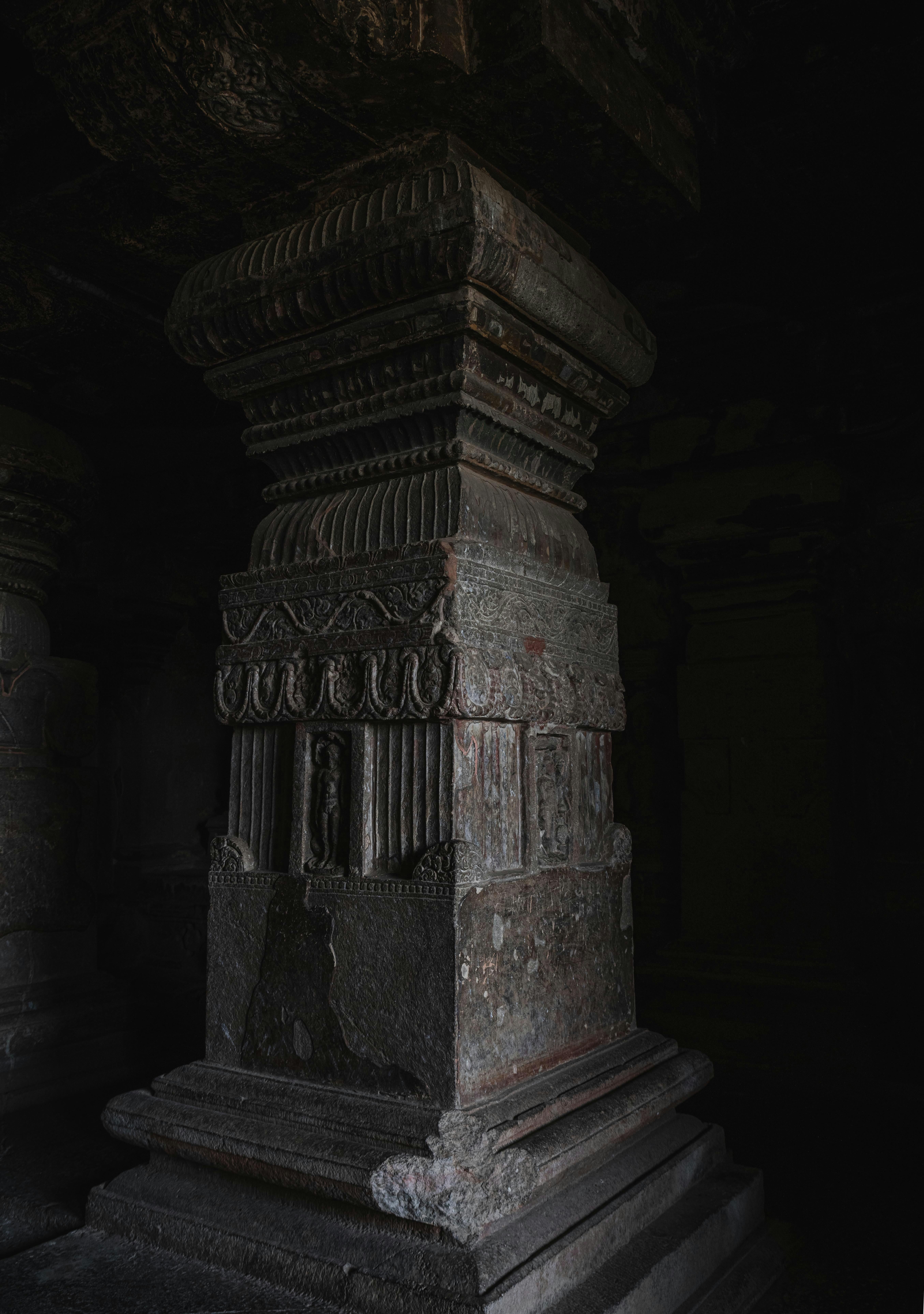 Ancient Stone Column in Ellora Caves, India · Free Stock Photo