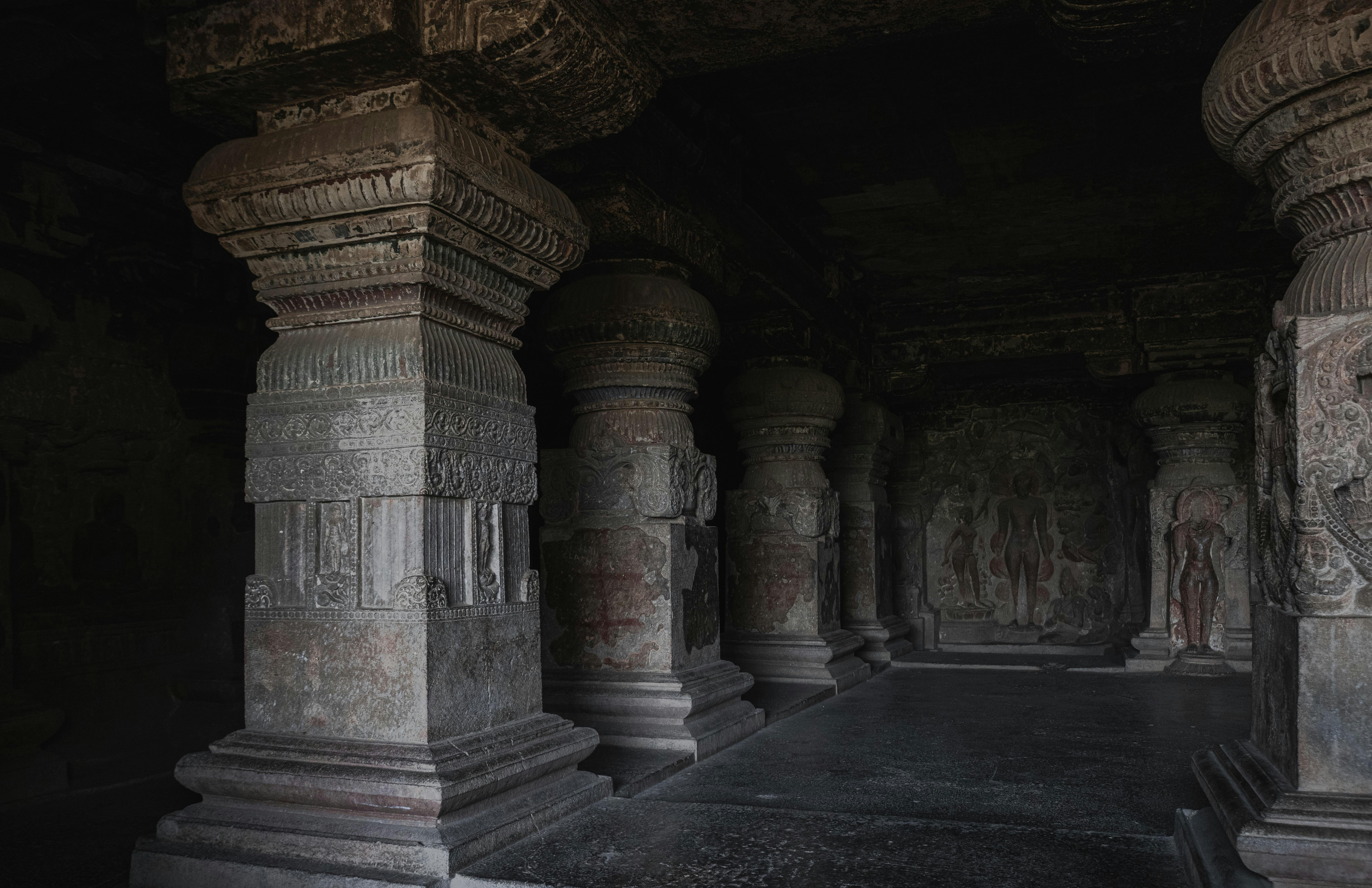 Ancient Carved Pillars at Ellora Caves, India · Free Stock Photo