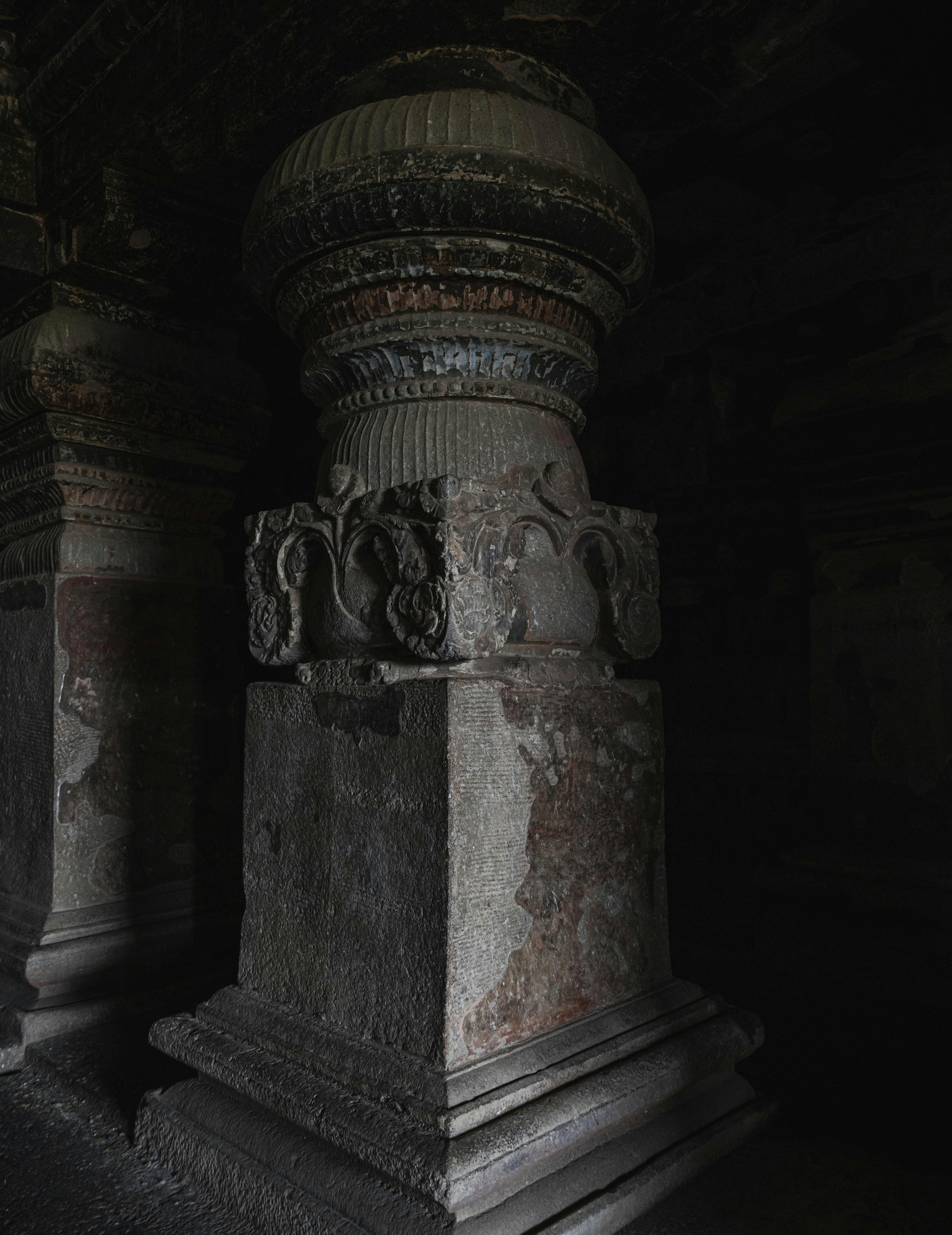 Ancient Stone Pillar in Ellora Cave Temple · Free Stock Photo