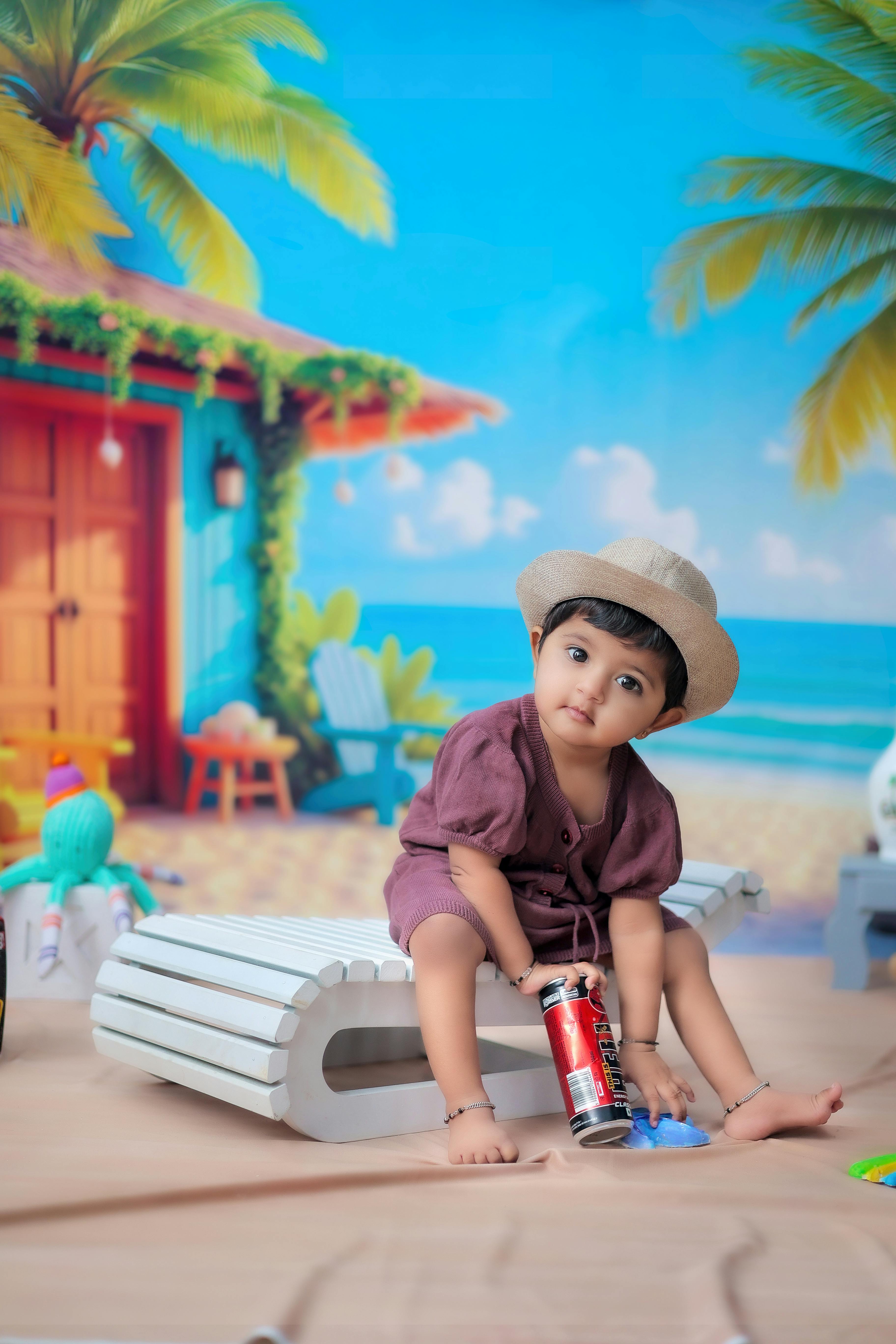 Adorable Child at Tropical Beach Setup · Free Stock Photo