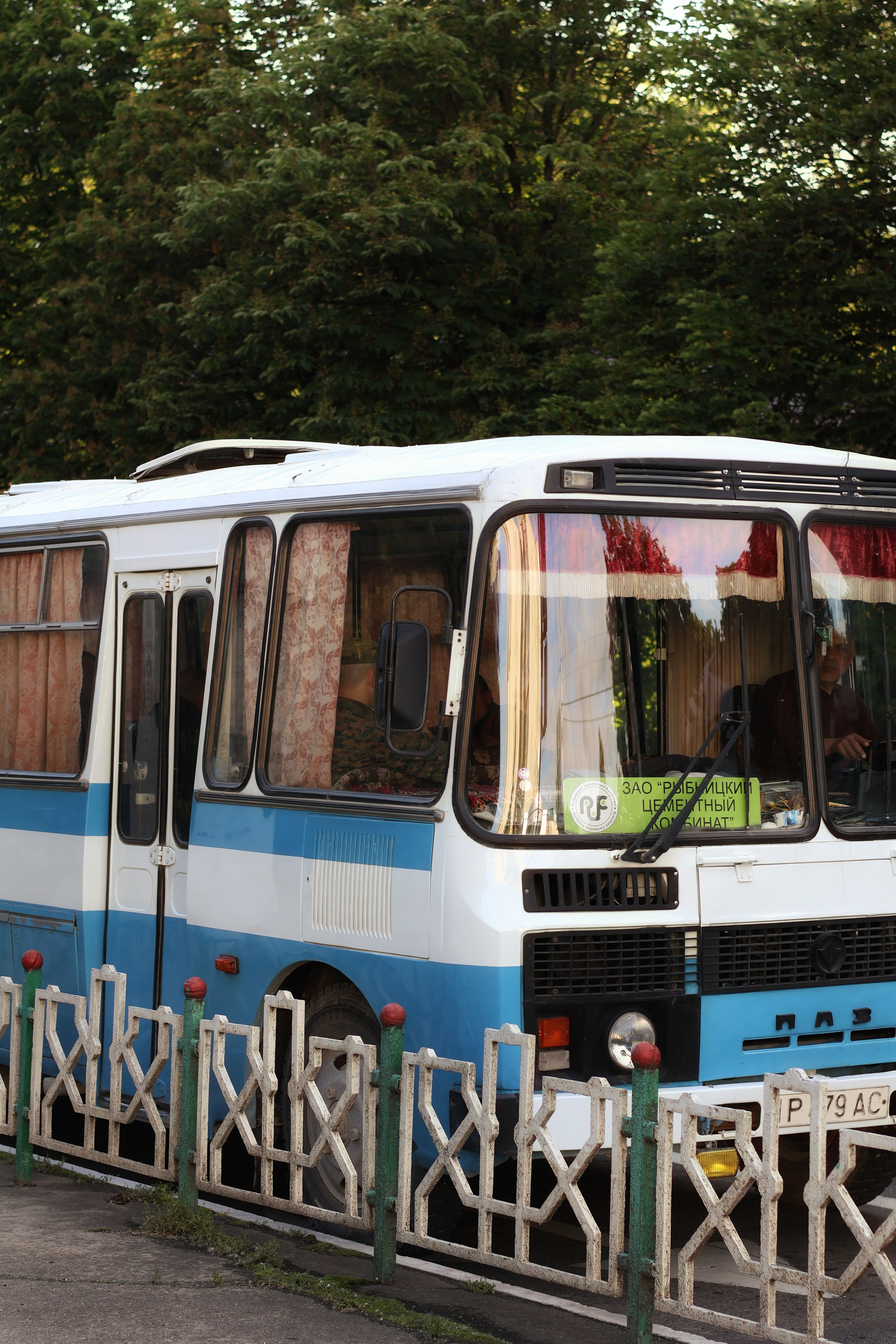 Vintage Blue Bus Parked Among Trees · Free Stock Photo