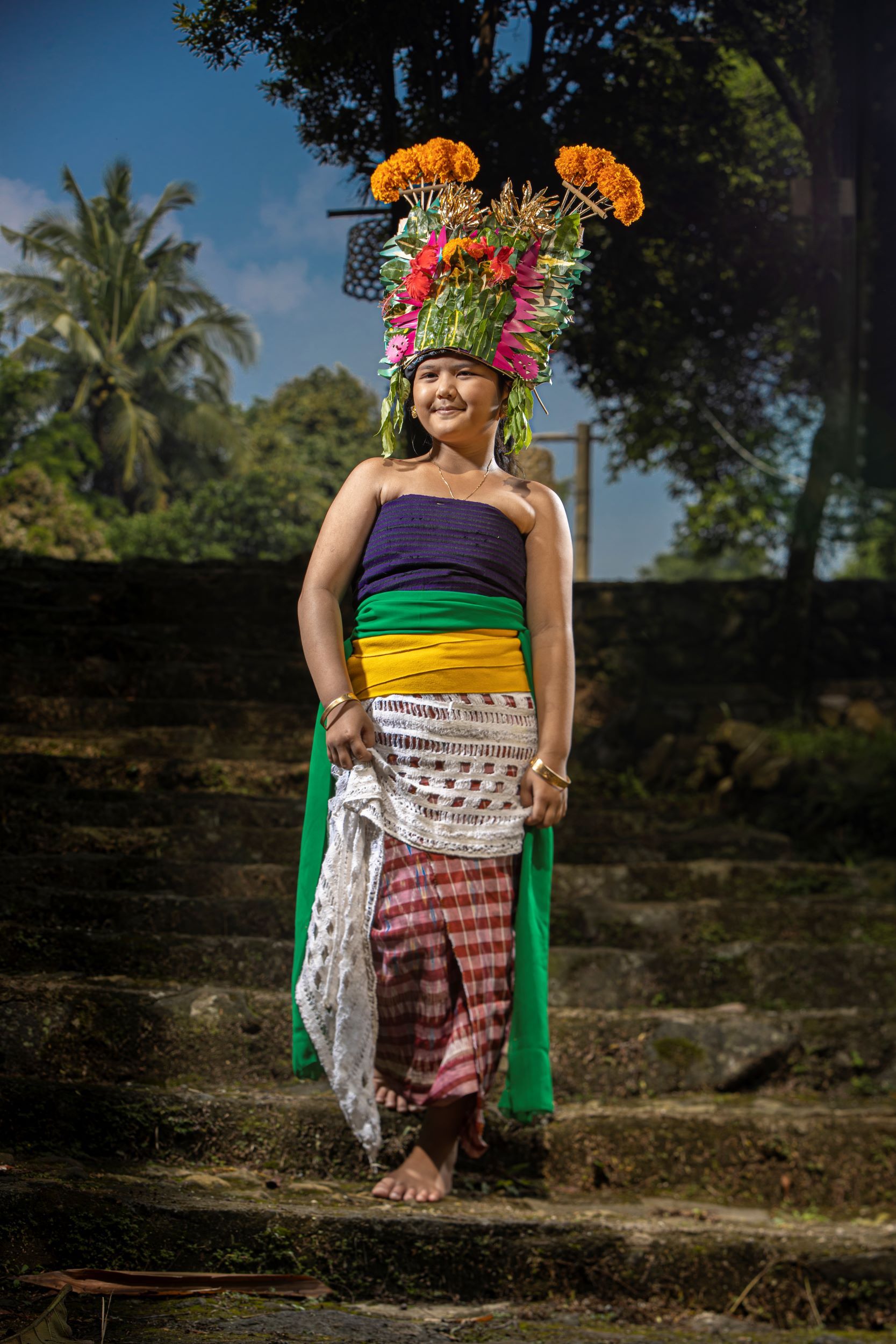 Balinese Woman in Traditional Attire with Floral Headdress · Free Stock ...