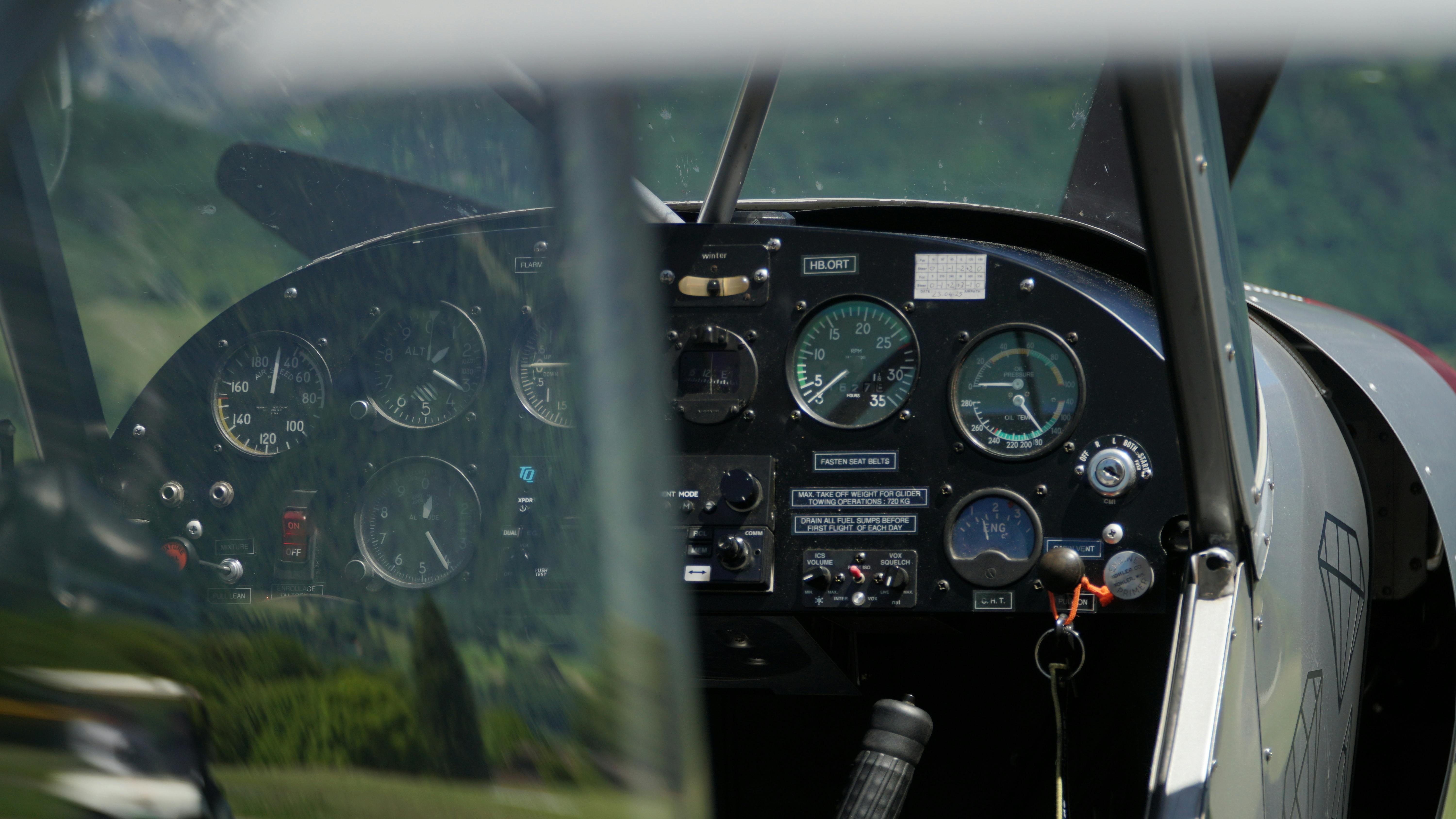 Vintage Aircraft Cockpit with Instrument Panel View · Free Stock Photo