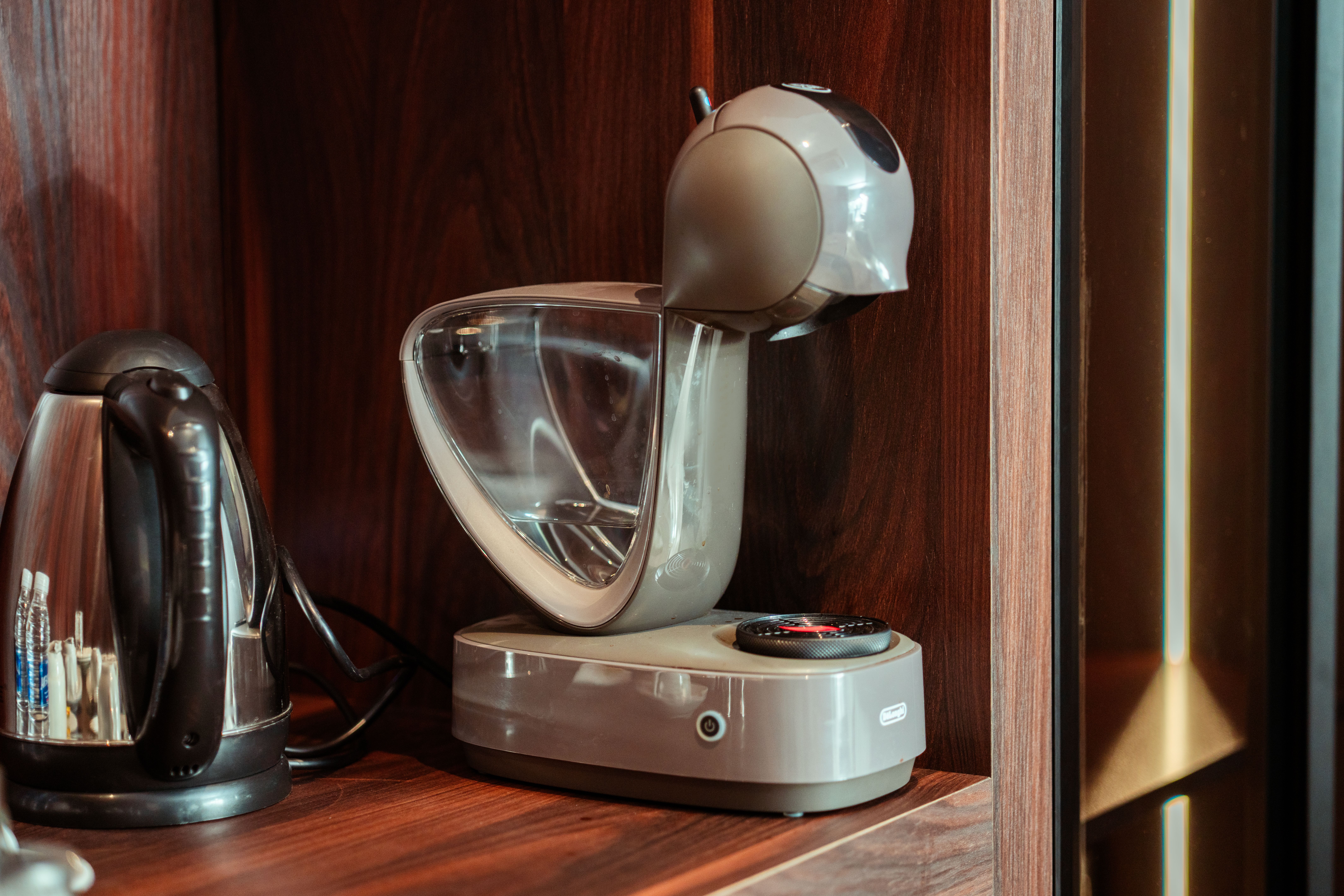 Modern Coffee Machine in Wooden Kitchen Nook · Free Stock Photo