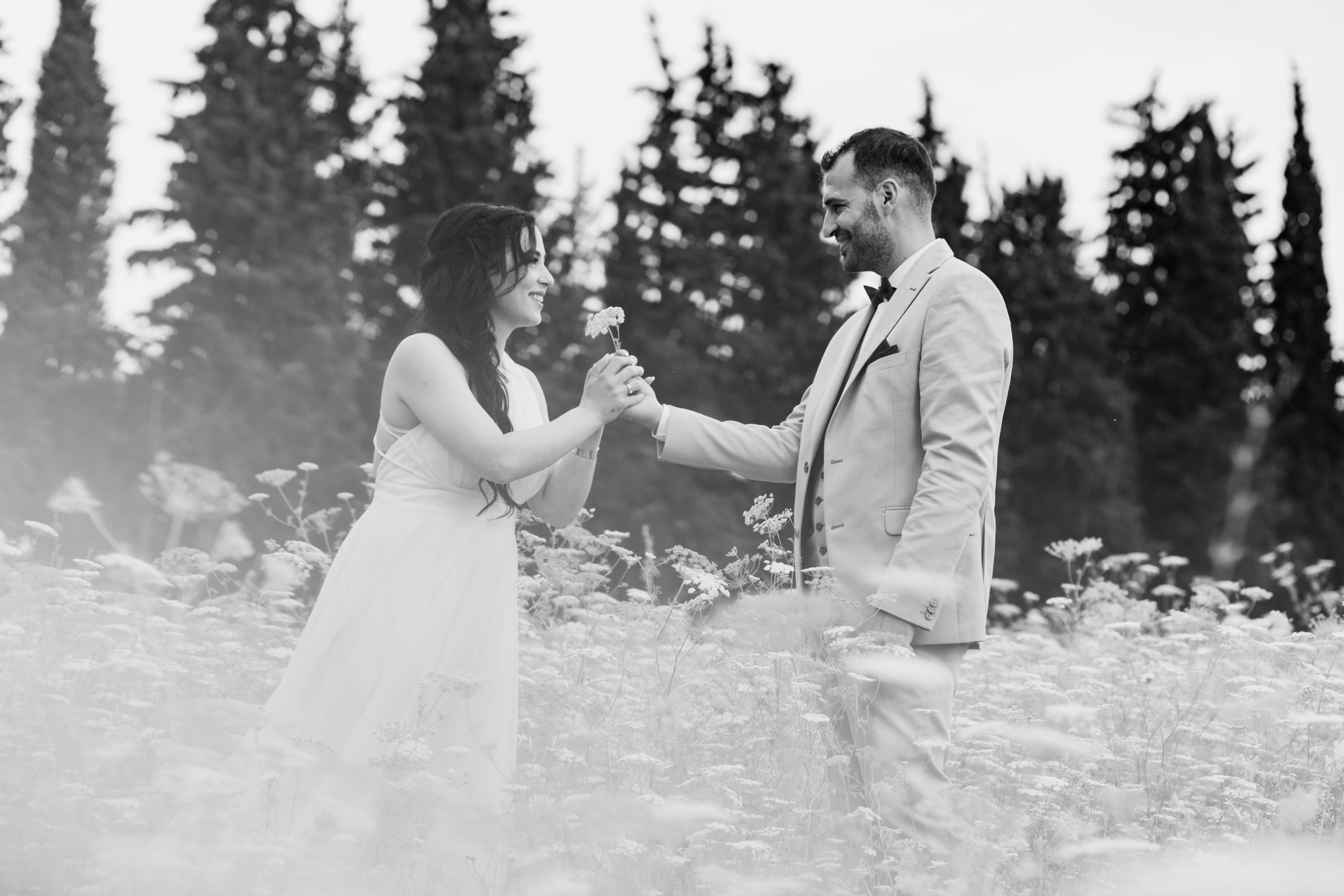 Romantic Black and White Outdoor Wedding Scene · Free Stock Photo