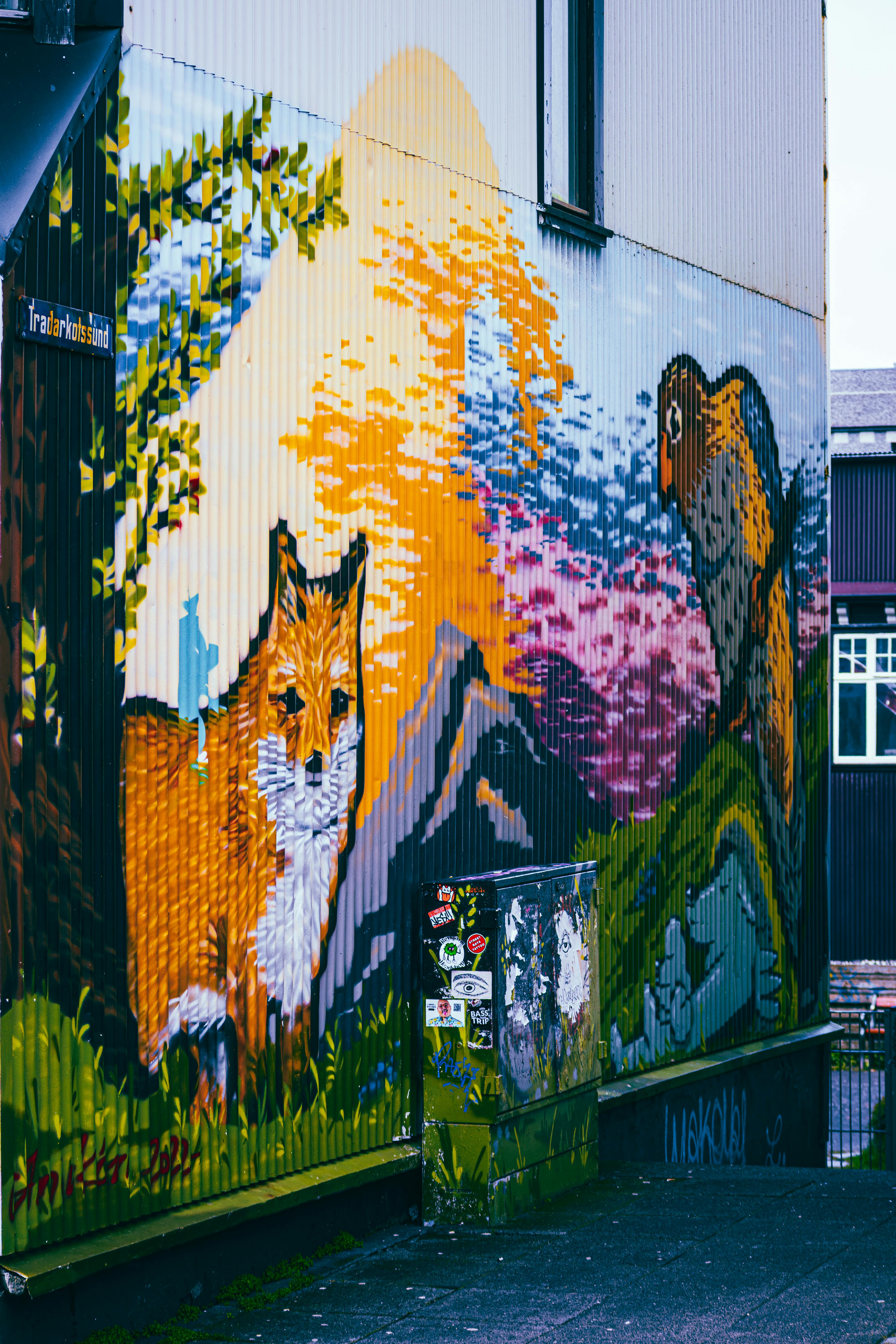 Colorful Wildlife Mural in Reykjavík Alleyway · Free Stock Photo