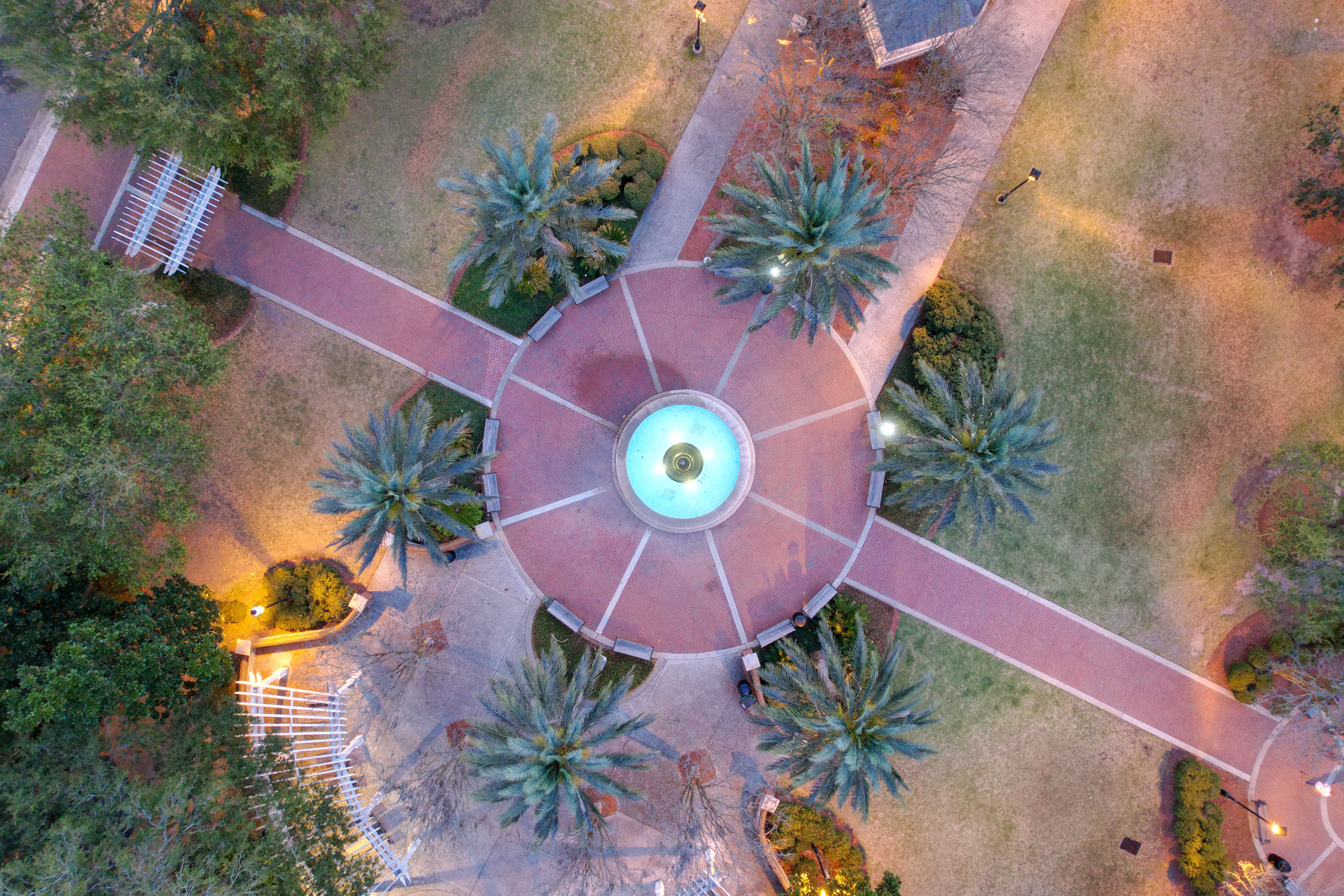 Aerial View of Symmetrical Park with Fountain · Free Stock Photo