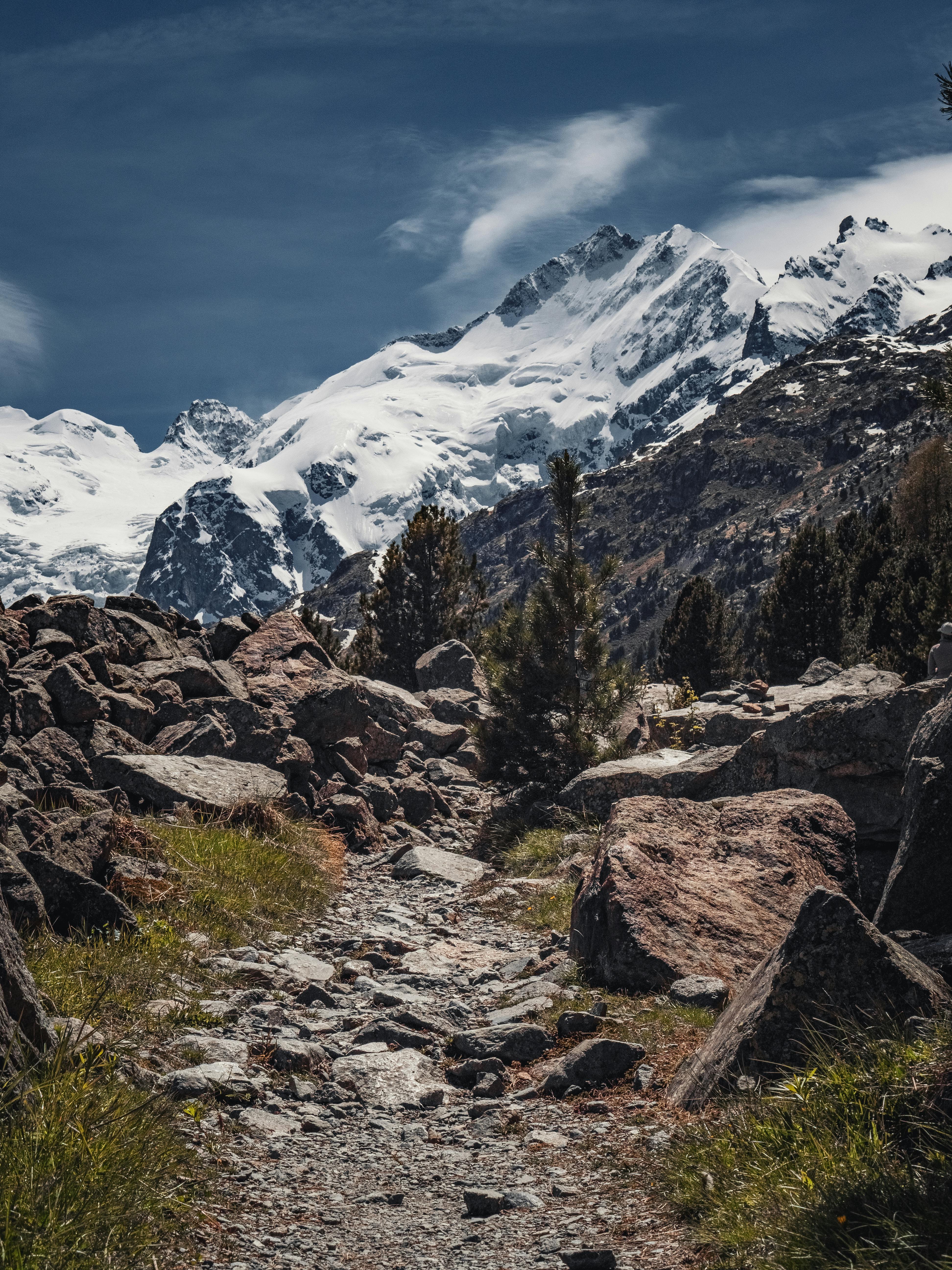 Alpine Path in Pontresina with Majestic Snowy Peaks · Free Stock Photo