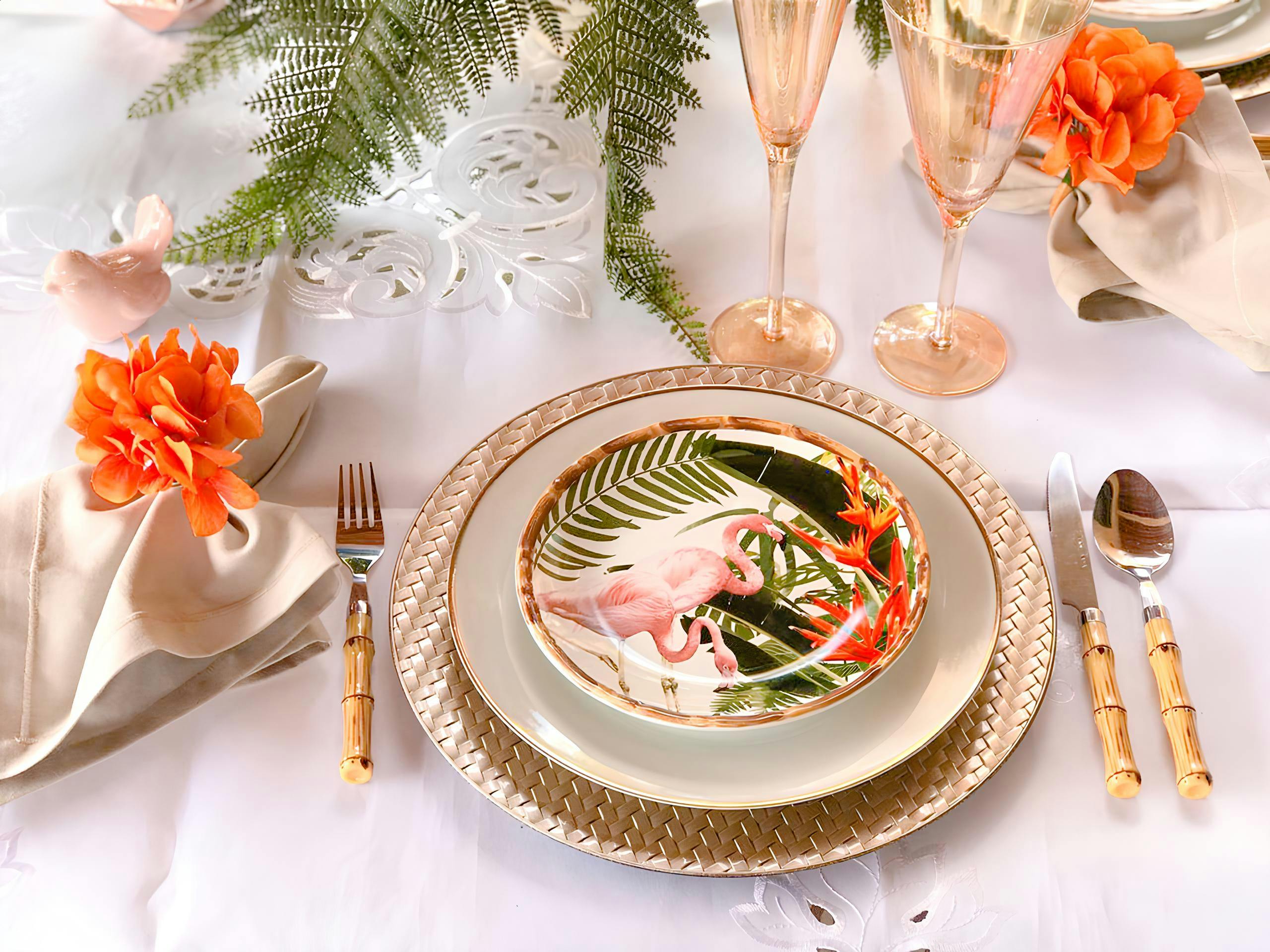 Elegant Tropical Dining Table Setting with Flamingo Theme · Free Stock ...
