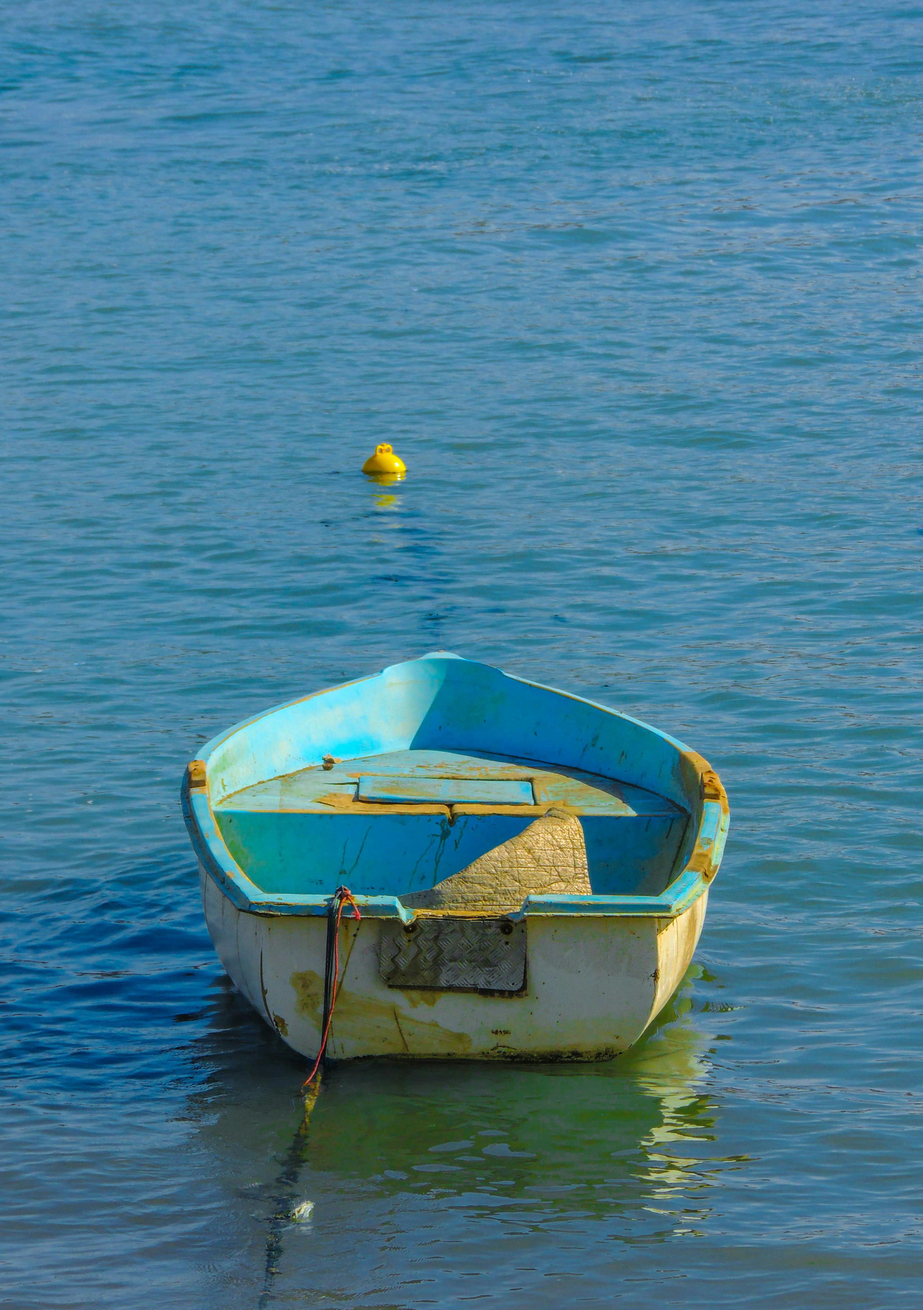 Tranquil Blue Rowboat on Calm Sea Waters · Free Stock Photo