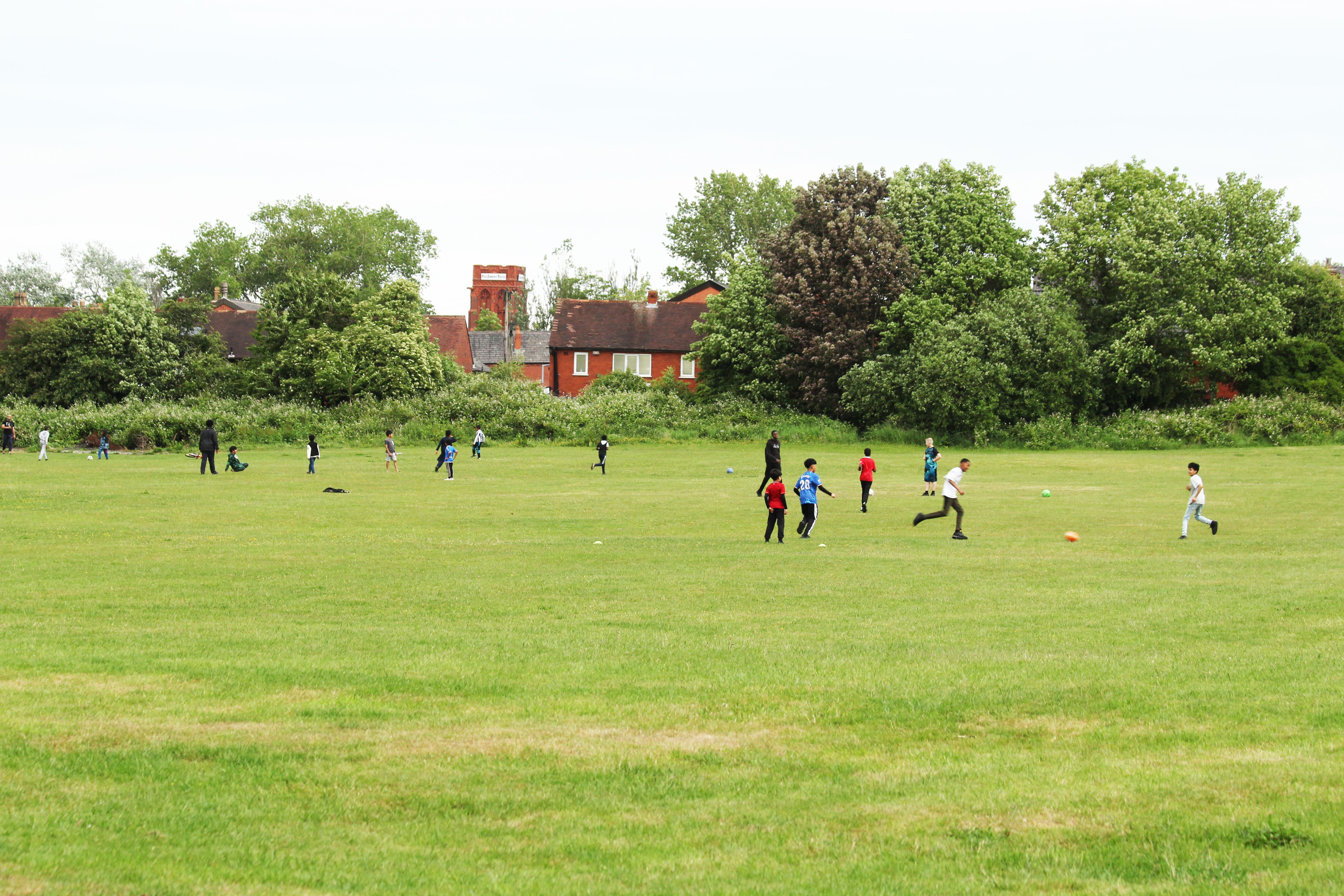 Children Playing Football in a Sunny Park · Free Stock Photo
