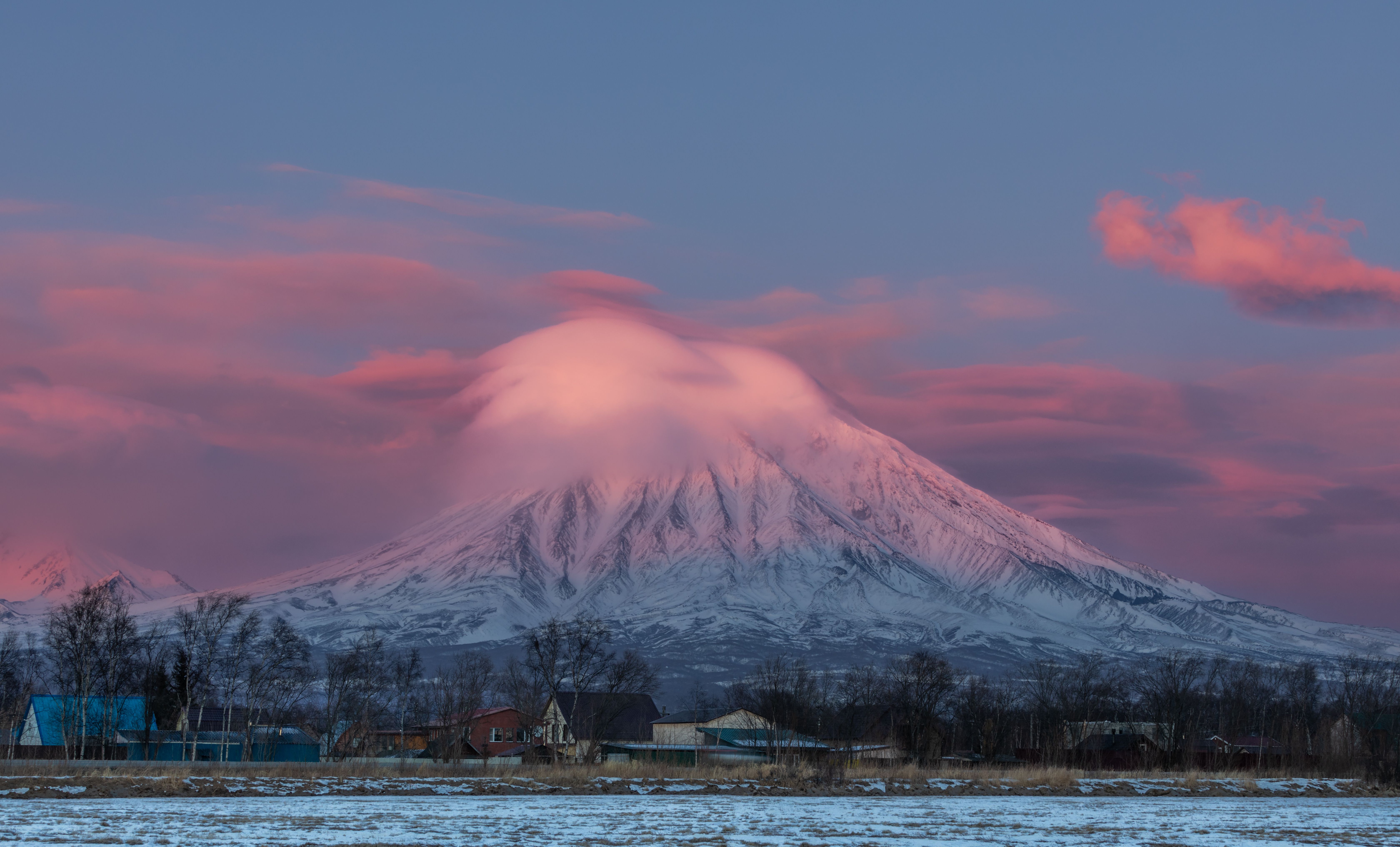 Scenic View of Snow-Capped Volcano at Sunset · Free Stock Photo