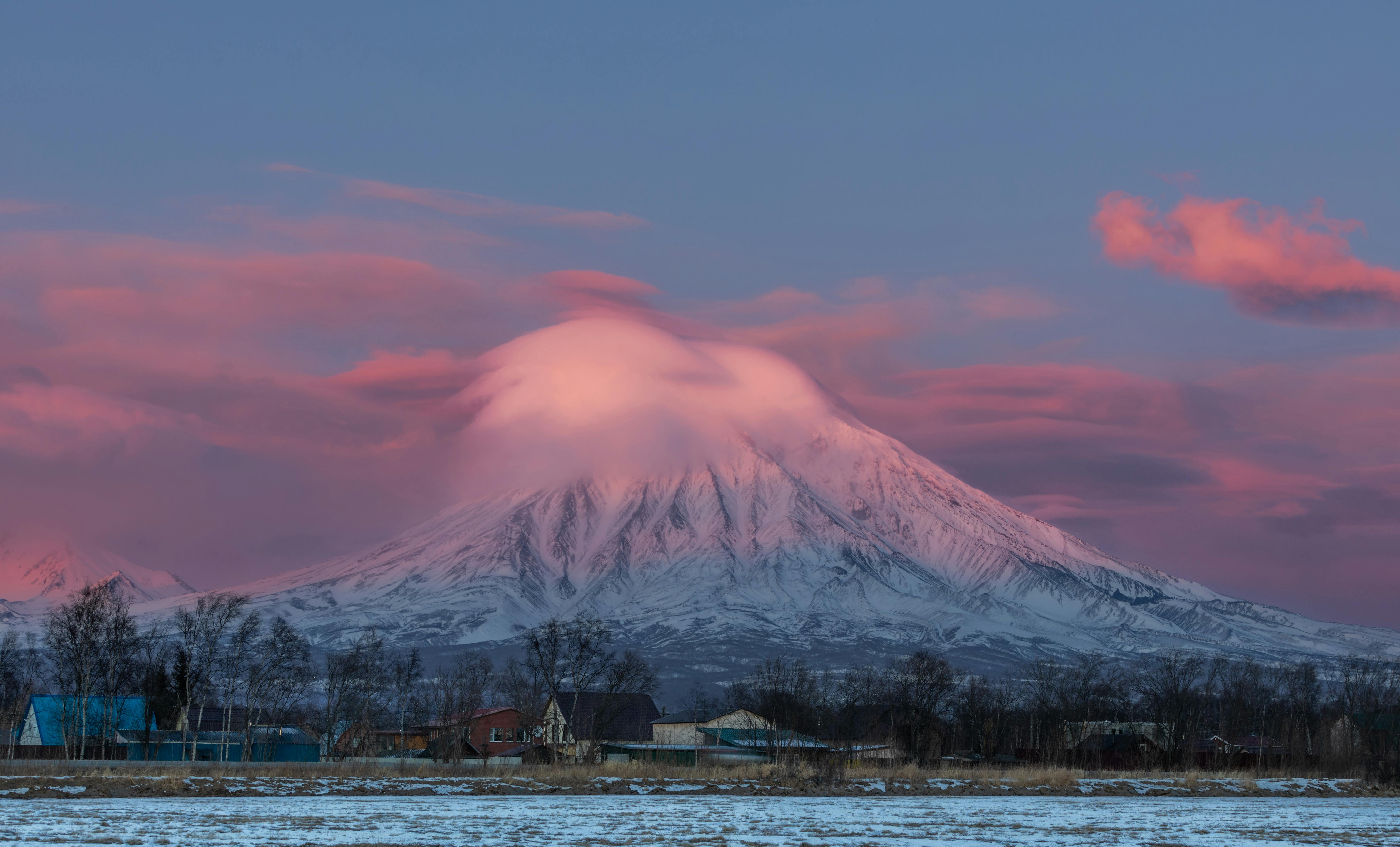 Scenic View of Snow-Capped Volcano at Sunset · Free Stock Photo